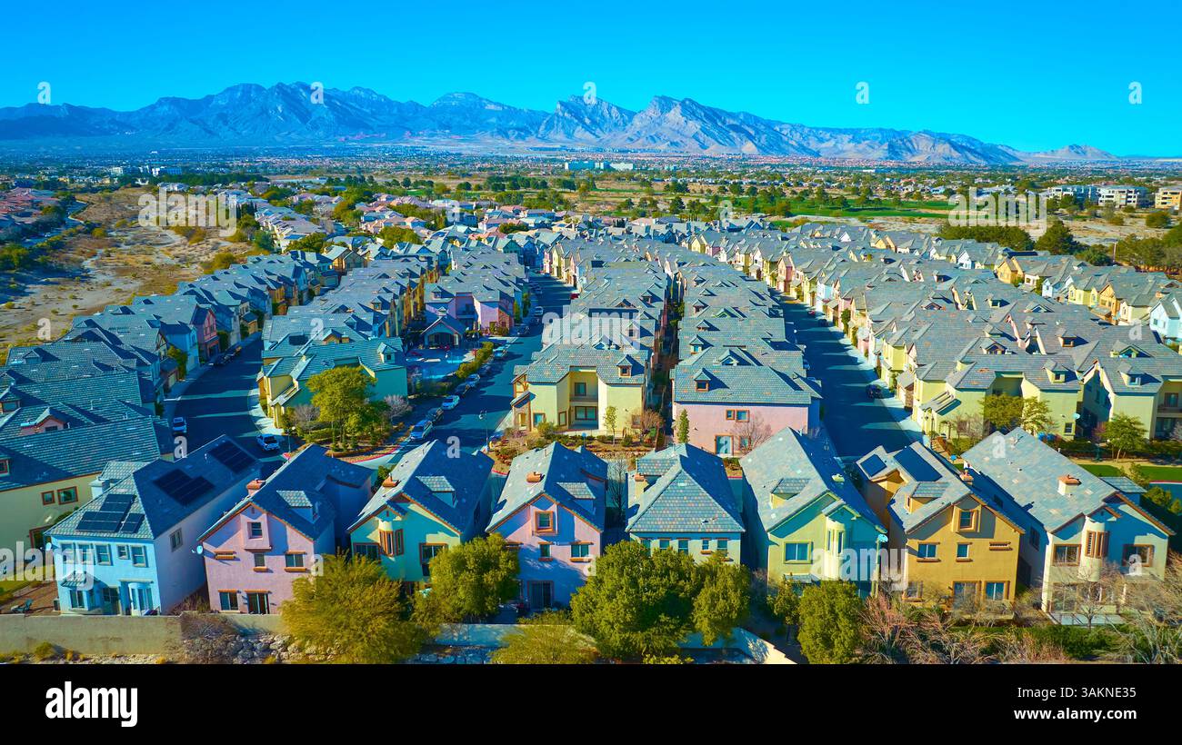 Aerial of Suburban Neighborhood and Mountains in Nevada Stock Photo - Alamy