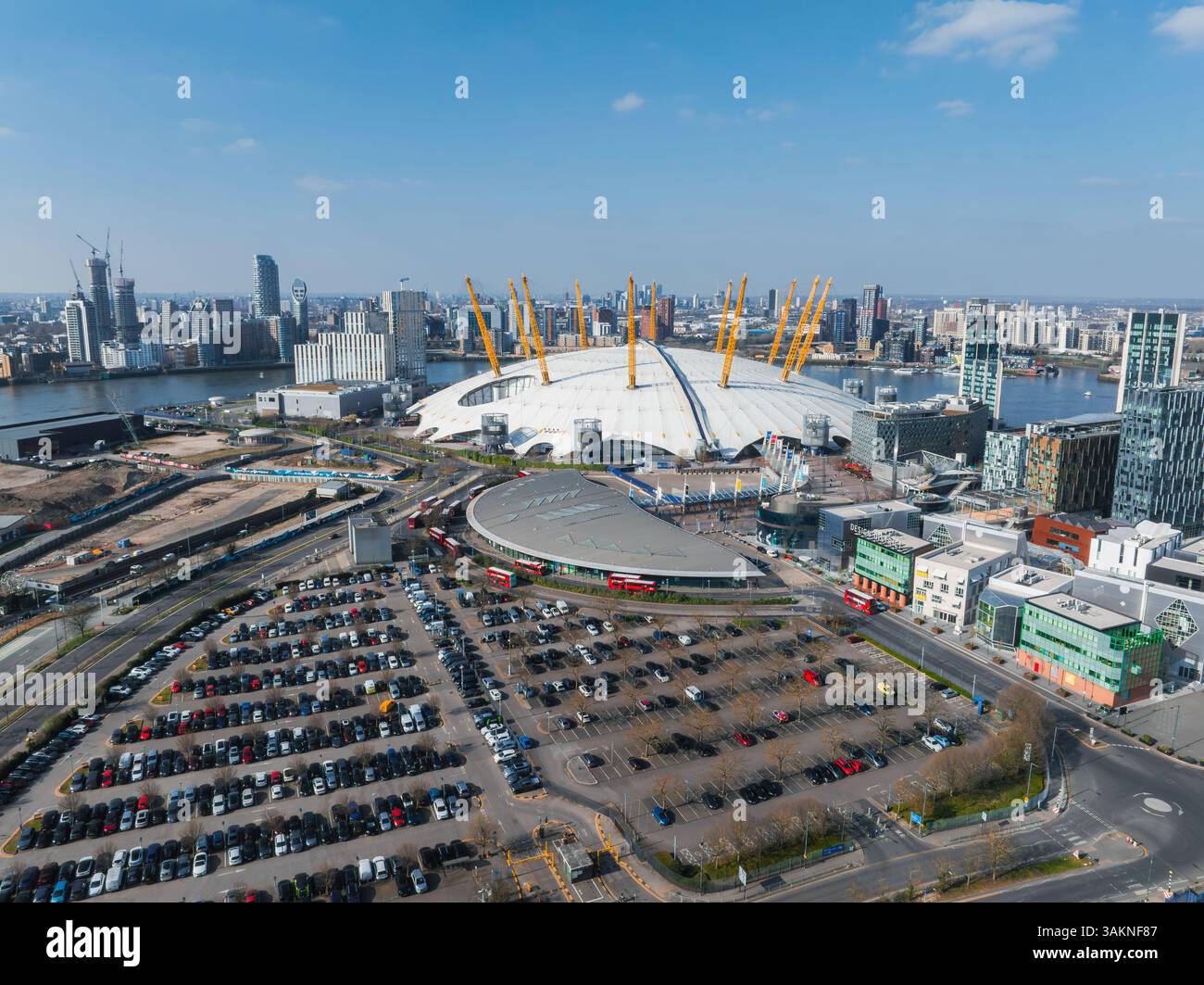 Aerial View of the O2 Arena and Canary Wharf Skyline in London Stock ...