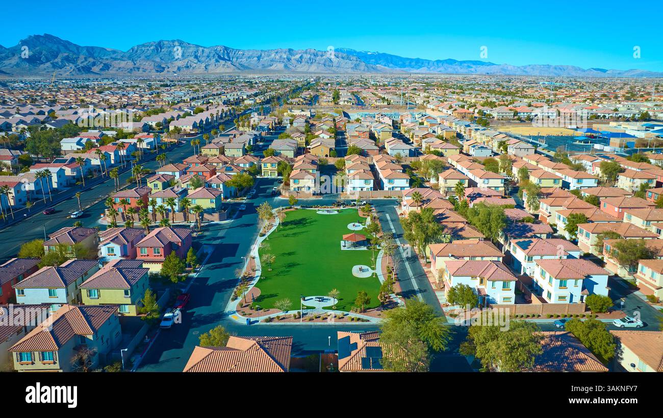 Aerial of Suburban Desert Neighborhood with Central Park Stock Photo ...