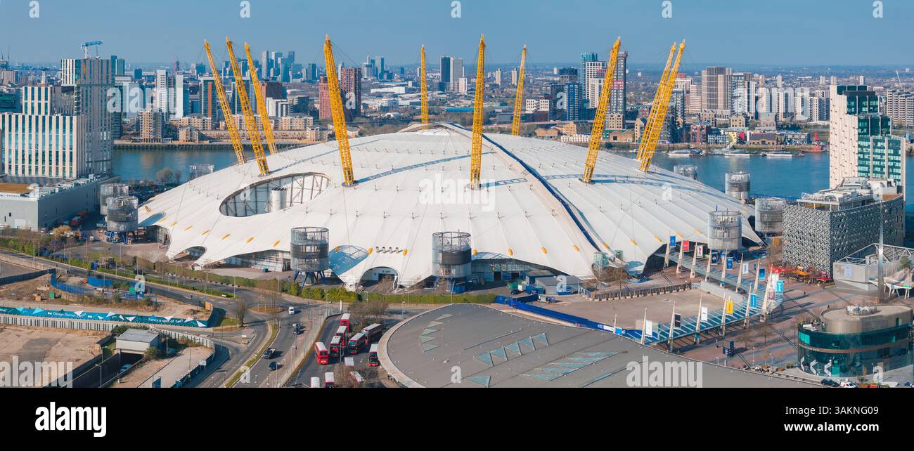 Aerial View of the O2 Arena and Canary Wharf Skyline in London Stock ...