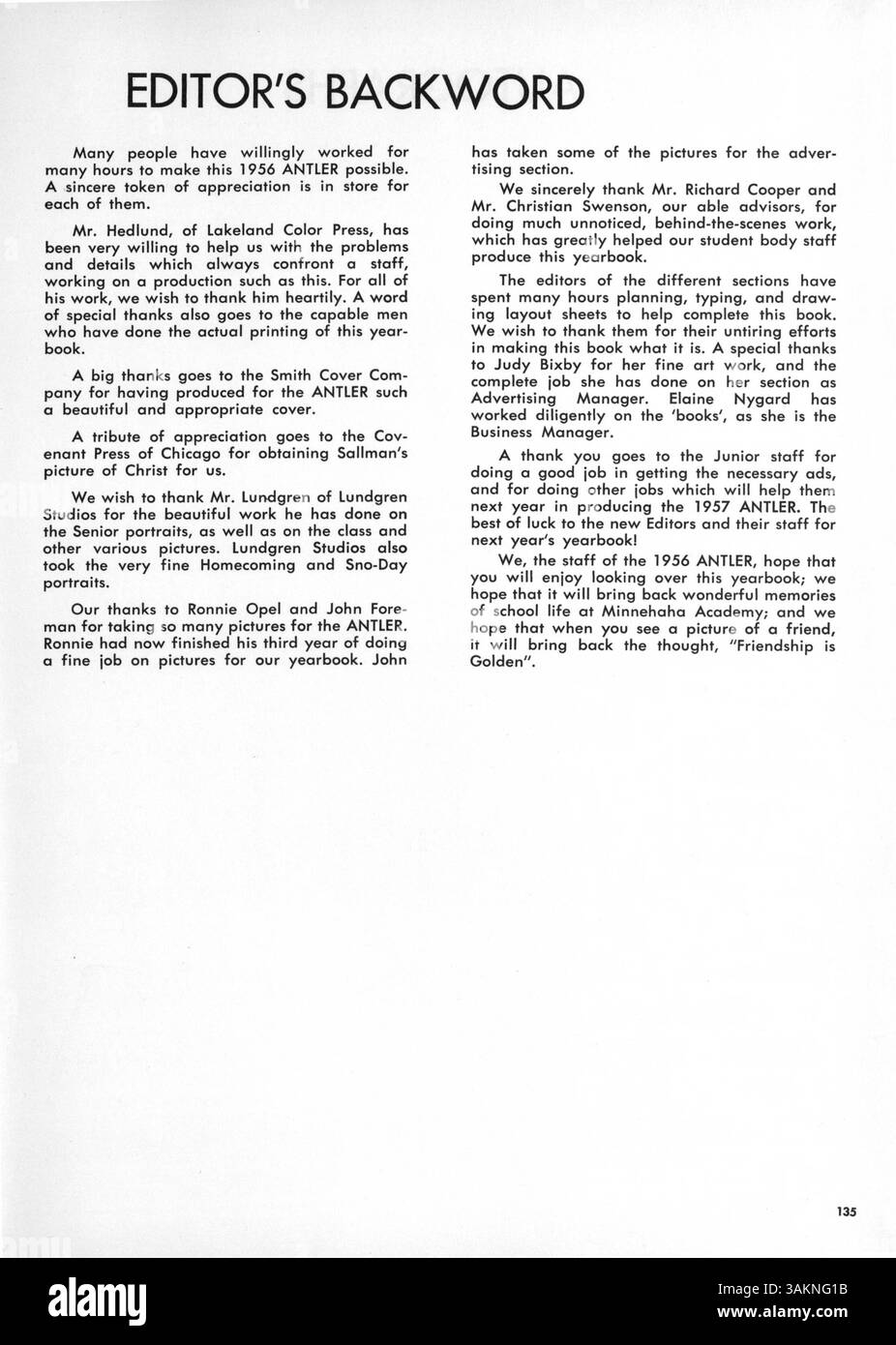 The 1956 Antler yearbook from Minnehaha Academy chronicles the students ...