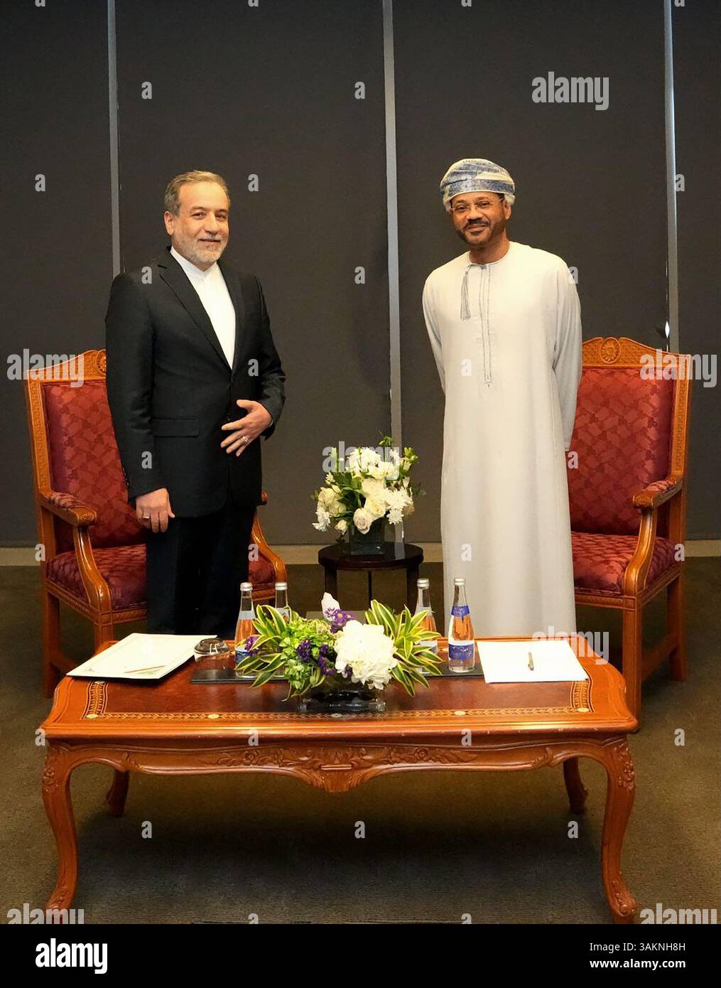 Muscat, Oman. 13th Apr, 2025. Iranian Foreign Minister Abbas Araghchi ...