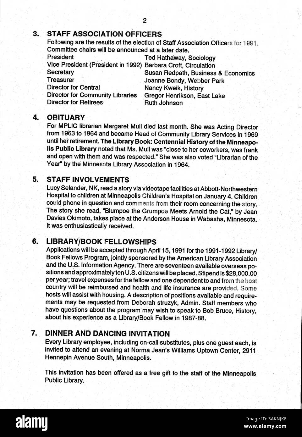 The 1991 Minneapolis Public Library bulletin provides weekly updates ...