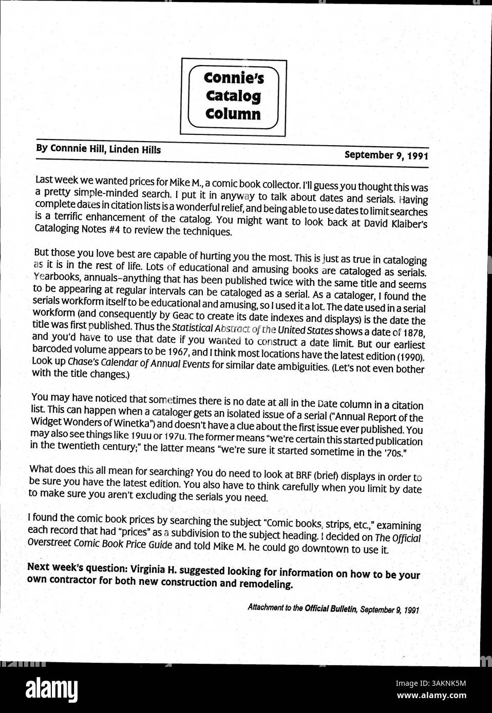 This 1991 Minneapolis Public Library Official Bulletin is a ...