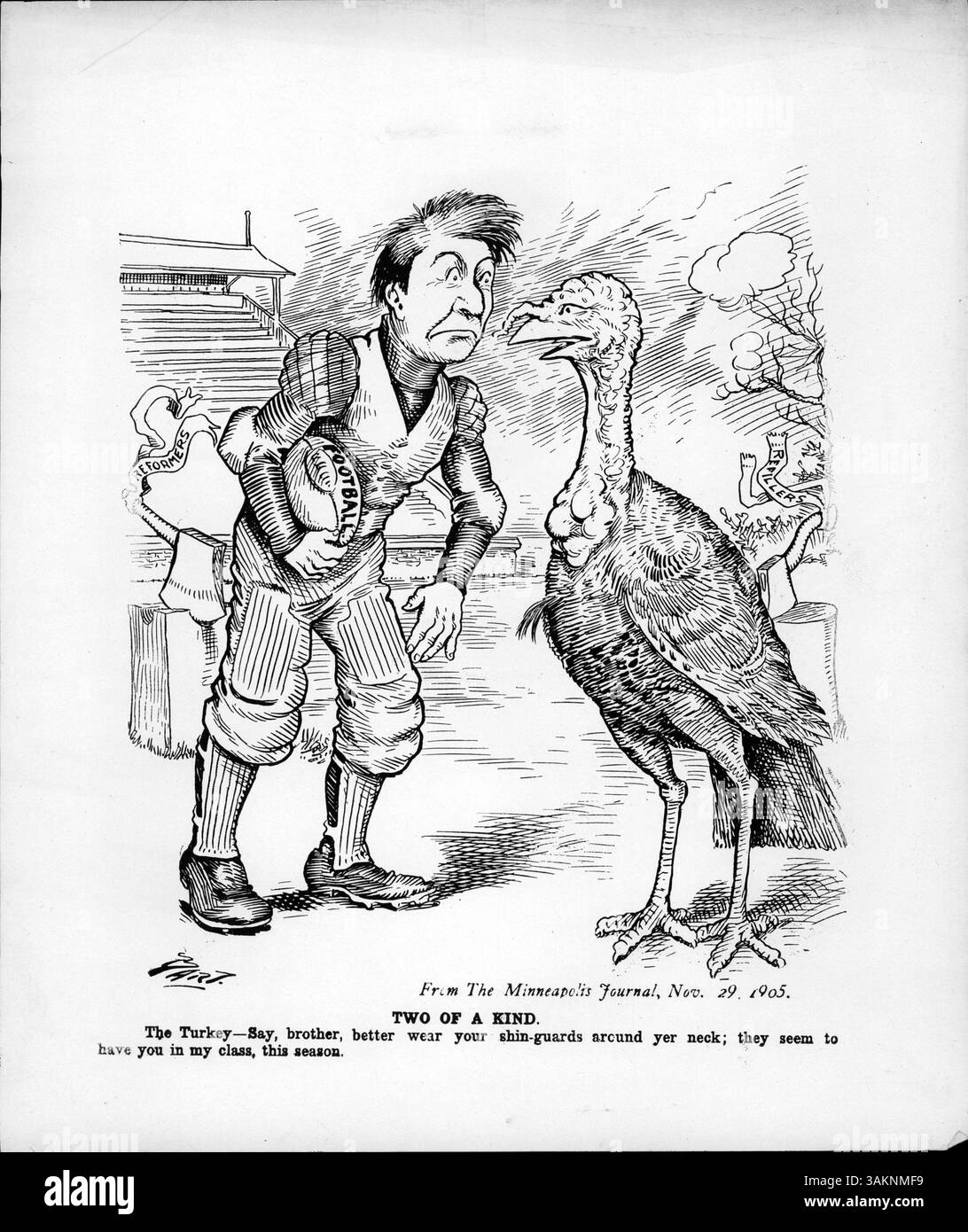 'Two of a Kind' depicts a Thanksgiving Turkey advising a football ...