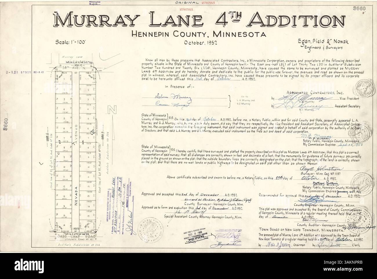 This document shows the development of the Murray Lane 4th Addition, an ...