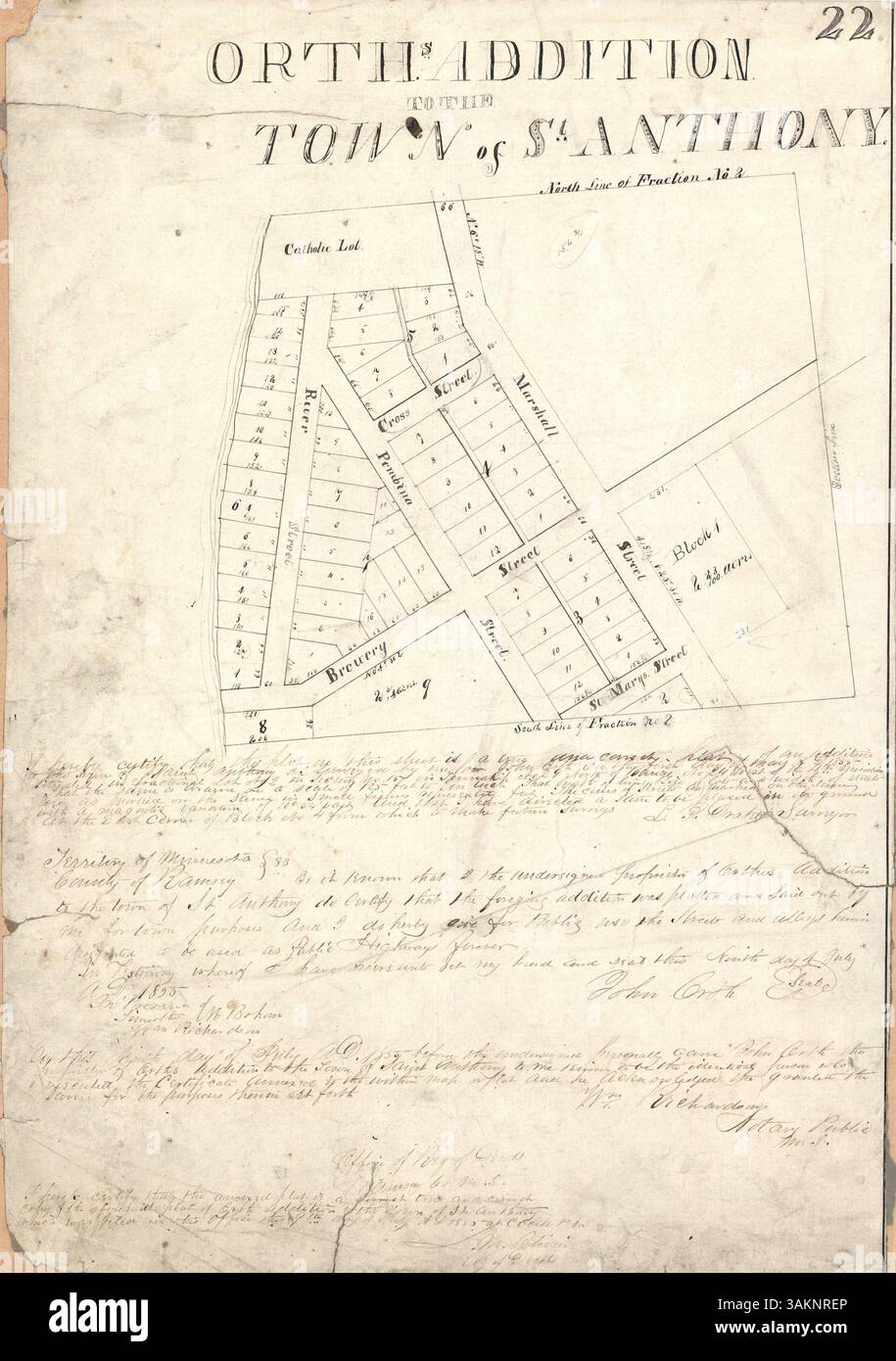 A map showing Orth's Addition to the Town of St. Anthony, highlighting ...
