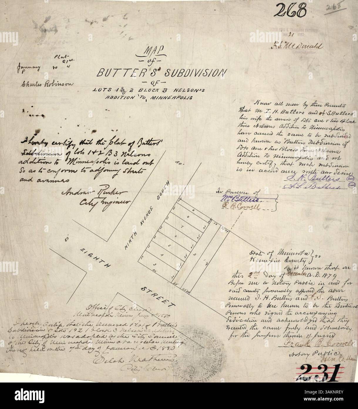 A map depicting Butters' Subdivision of Lots 1 and 2 Block 3 in Nelson ...
