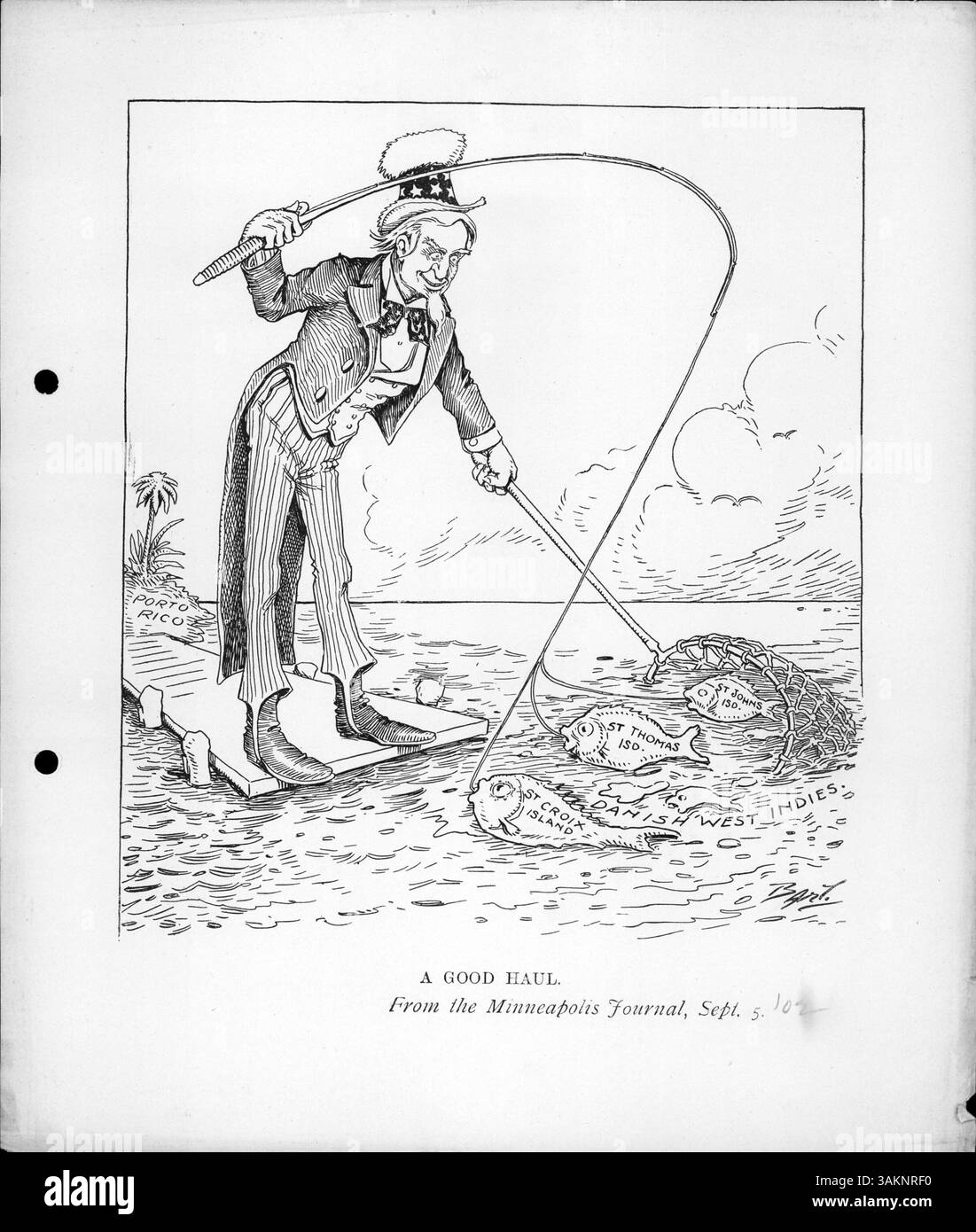 An illustration depicting Uncle Sam pulling in his net, having caught ...