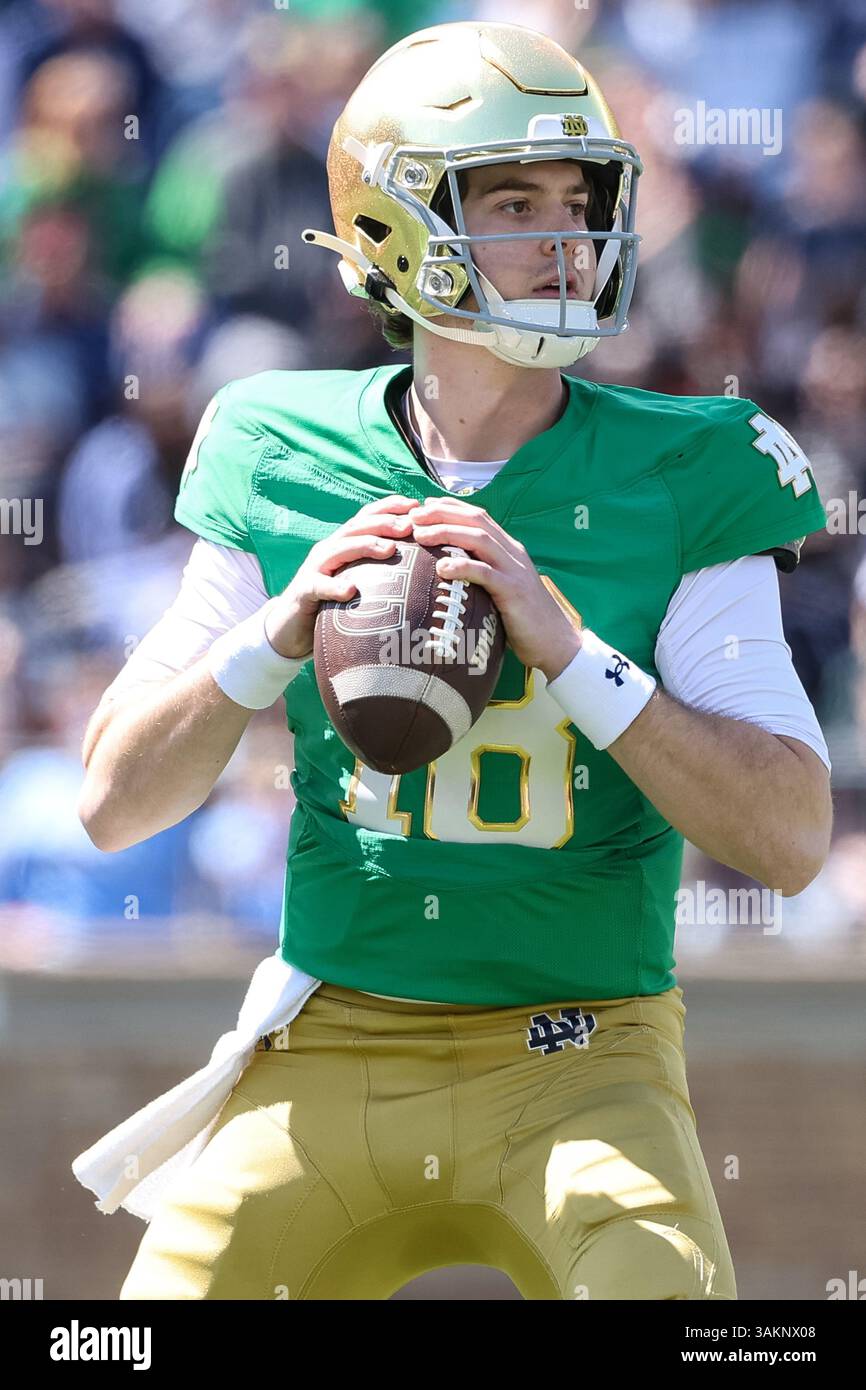 South Bend, Indiana, USA. 12th Apr, 2025. Notre Dame quarterback Steve ...