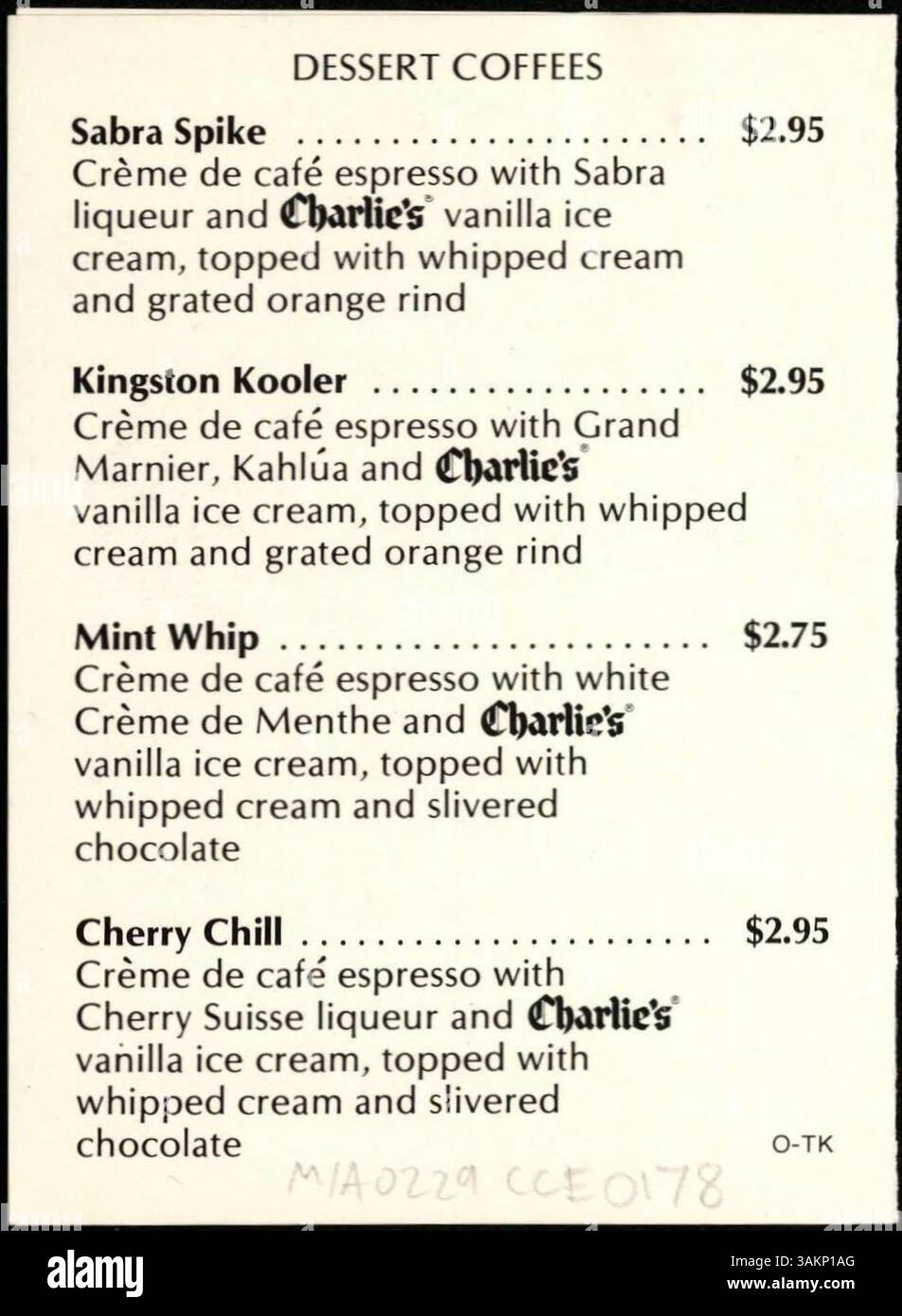 A bi-fold coffee menu from Charlie's Cafe Exceptionale, showcasing ...