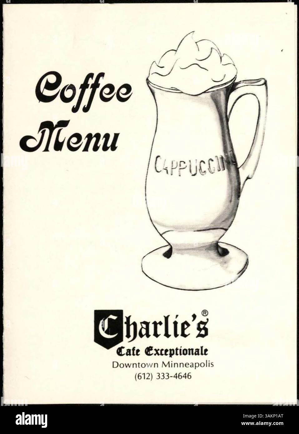 A small bi-fold coffee menu from Charlie's Cafe Exceptionale ...