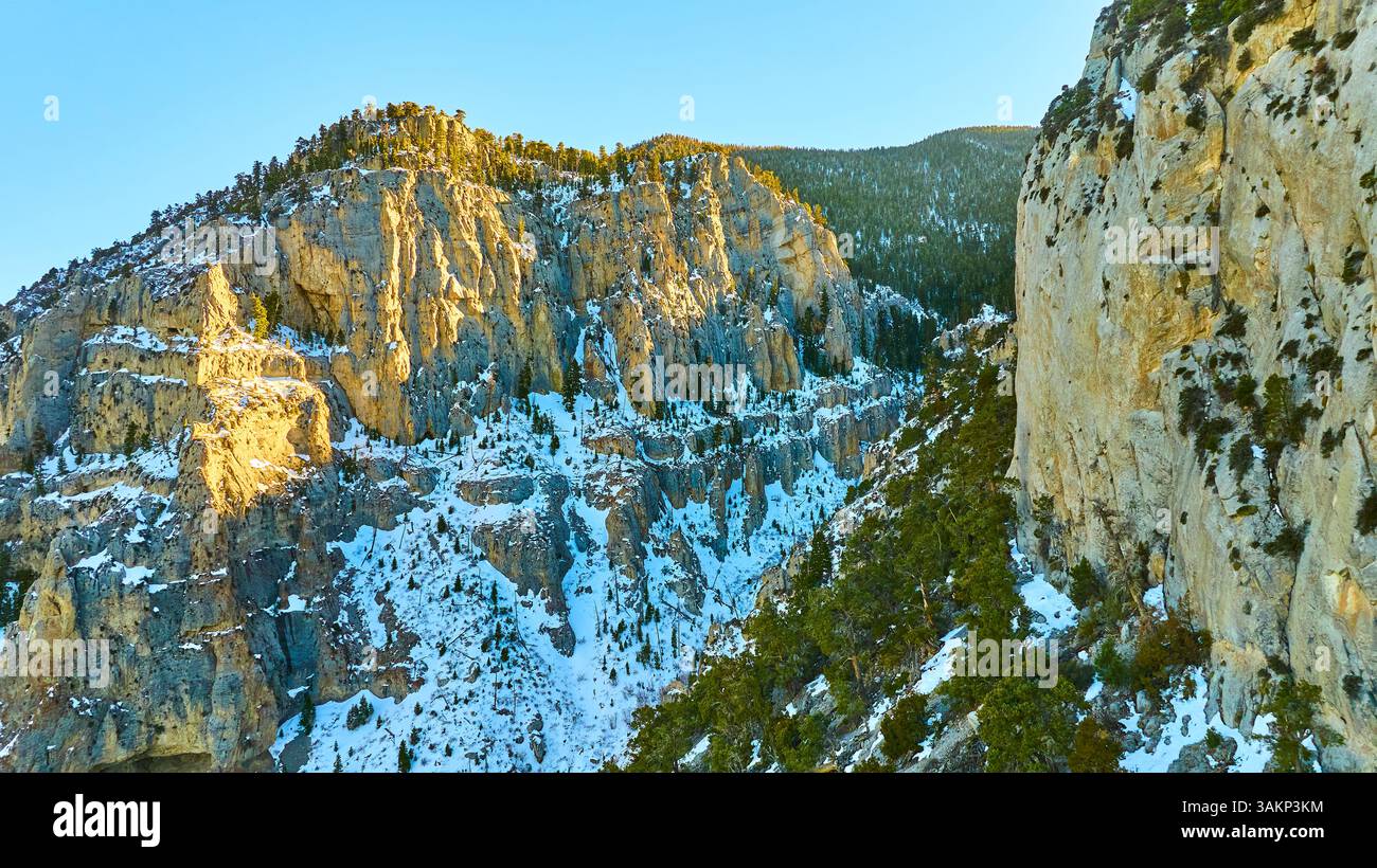 Aerial of Snow-Capped Mt Charleston at Golden Hour Stock Photo - Alamy