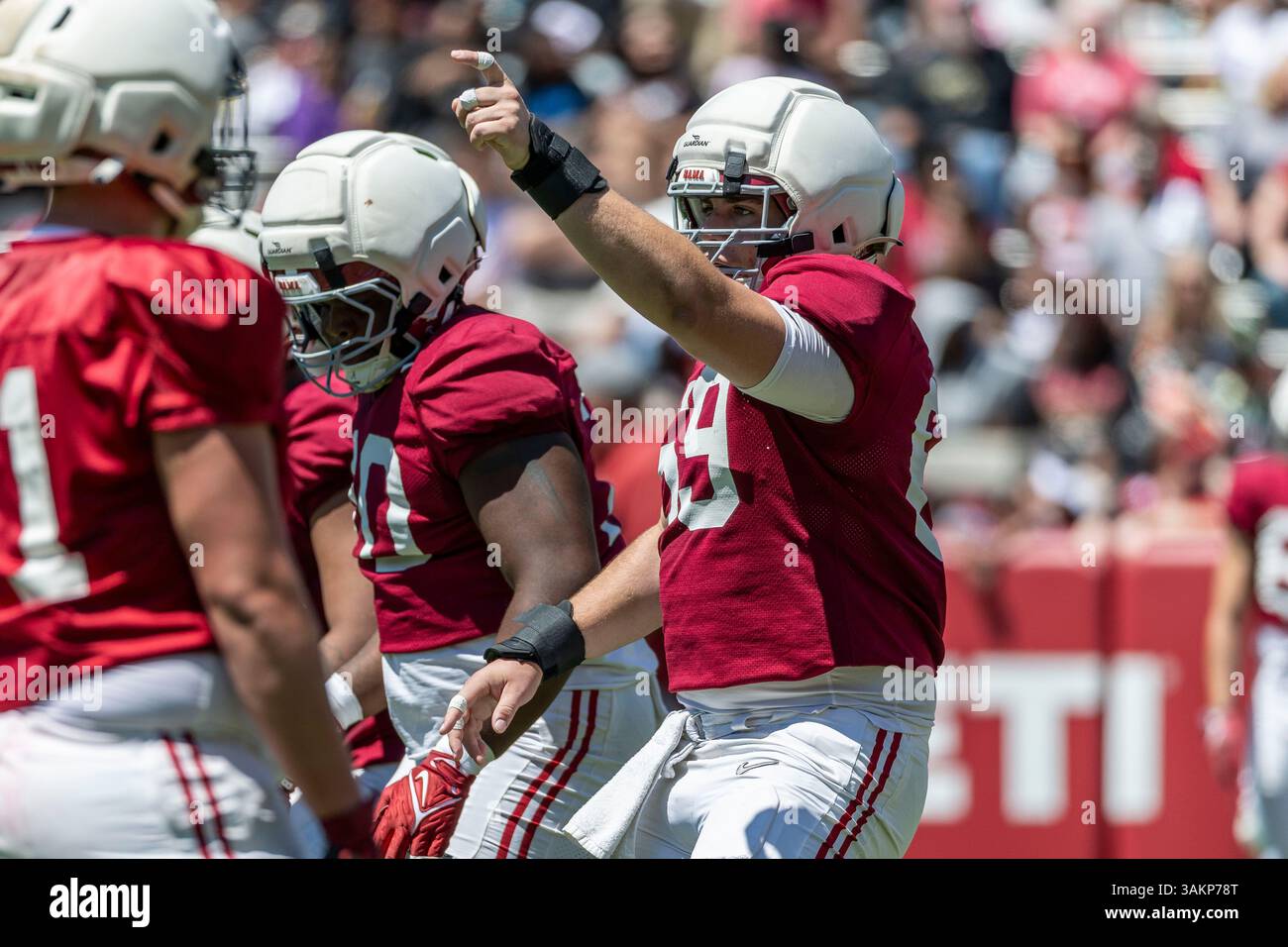 Alabama offensive lineman Joseph Ionata (69) signals during Alabama's A ...