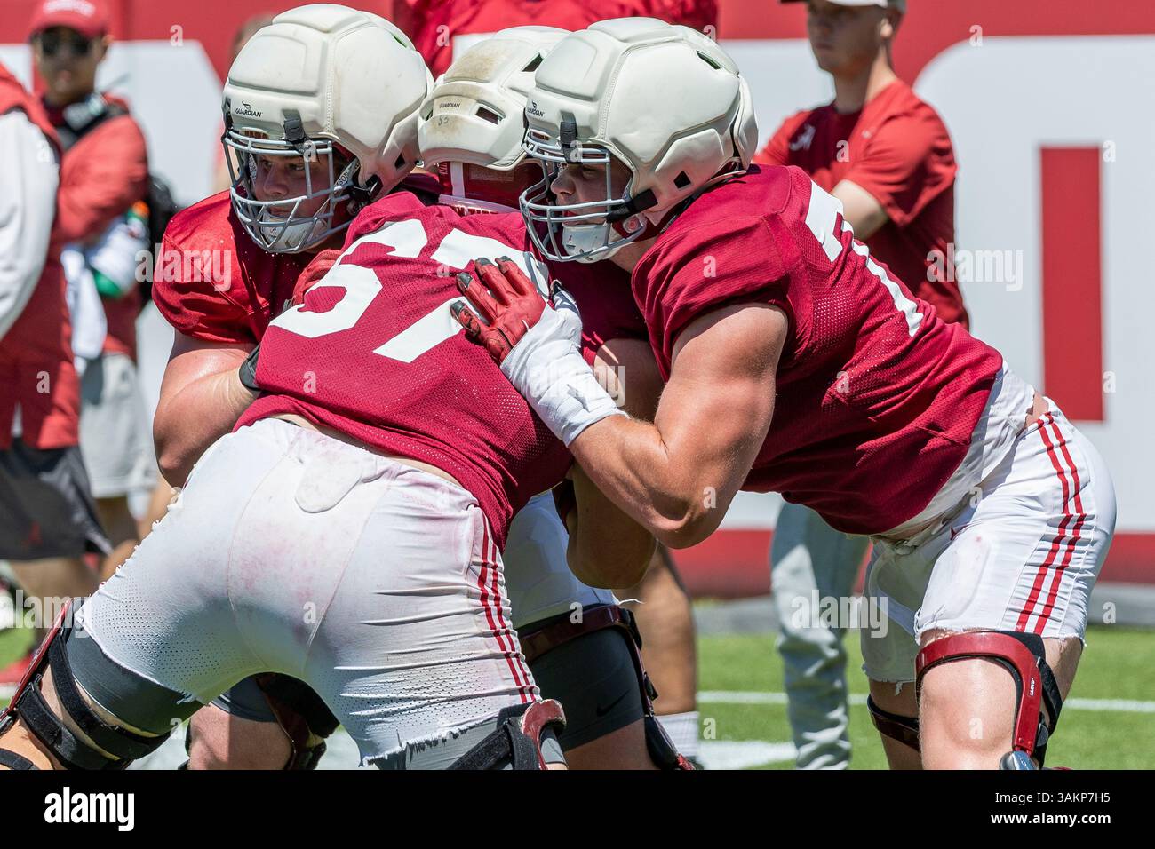 Alabama offensive lineman Jackson Lloyd, right, works against offensive ...
