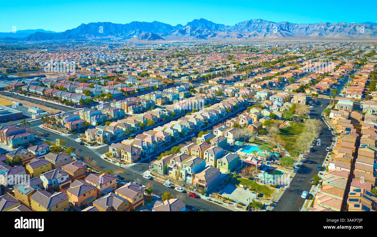 Aerial of Desert Suburban Neighborhood with Mountain Backdrop Stock ...