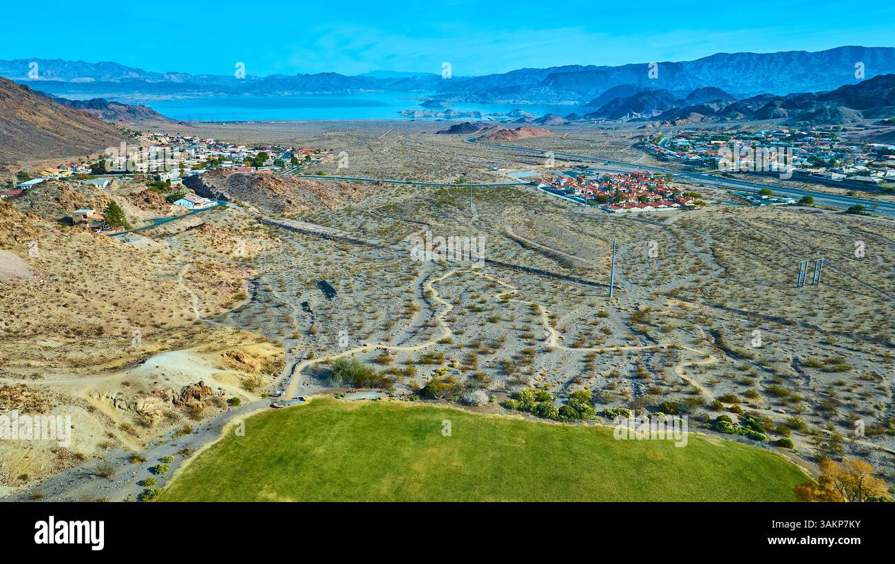 Aerial of Desert Community and Lake Mead Nevada Stock Photo - Alamy