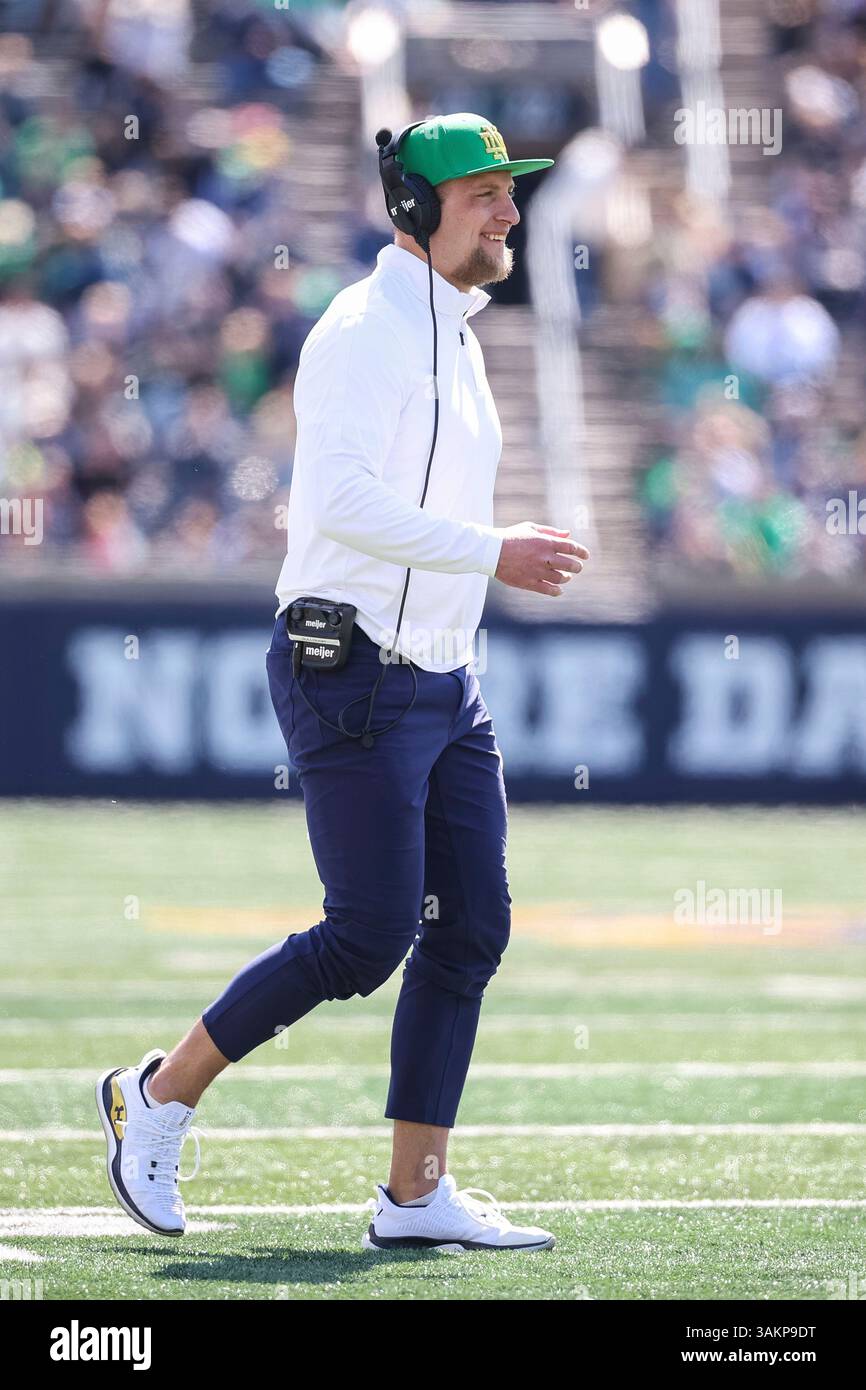 April 12, 2025: Notre Dame linebackers coach Max Bullough during the ...