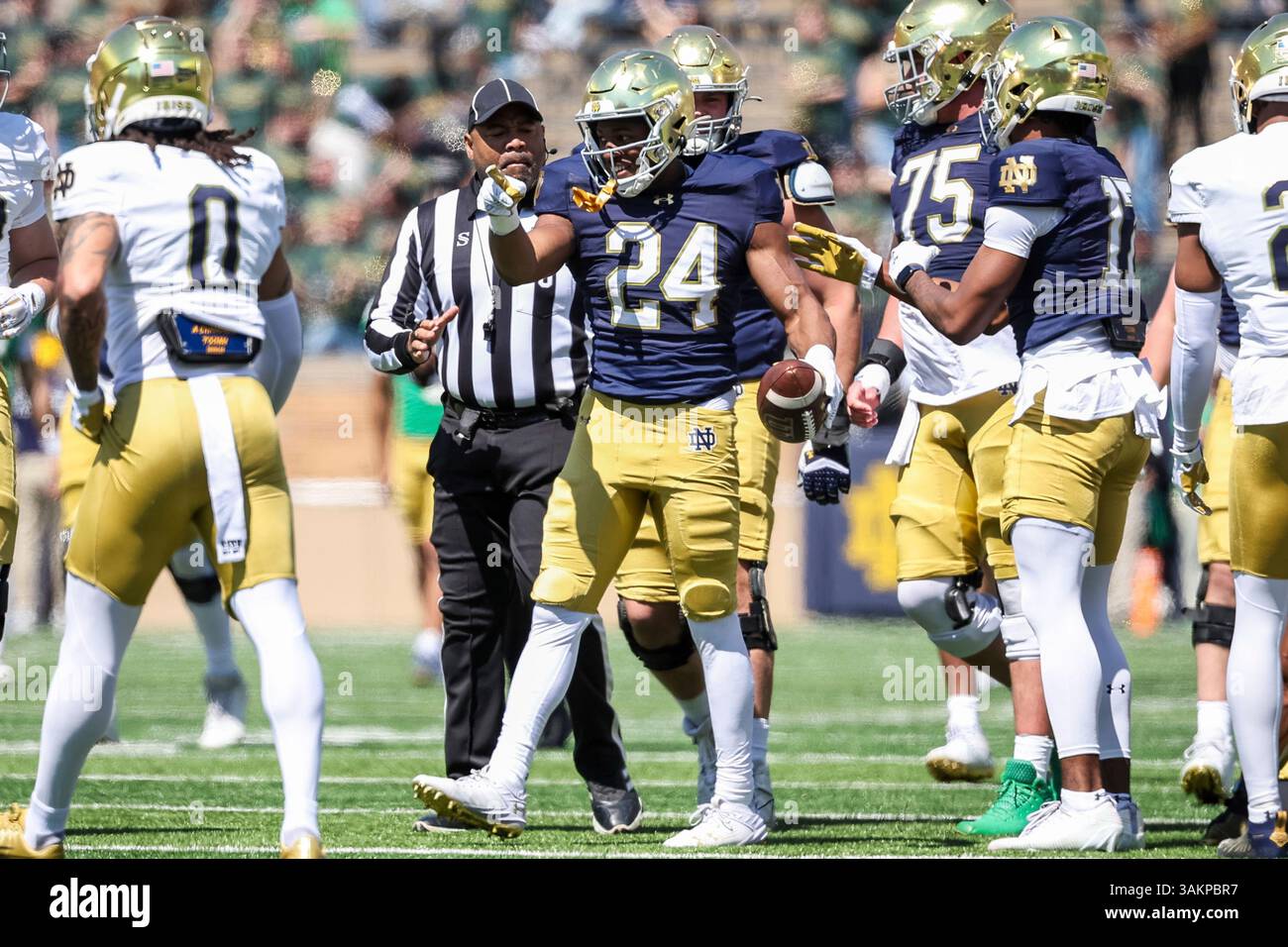 April 12, 2025: Notre Dame running back Jadarian Price (24) motions ...