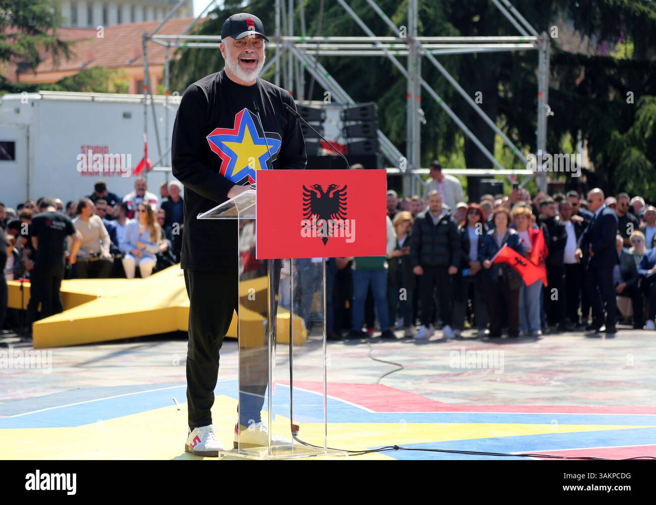 Albania s Prime Minister Edi Rama addresses his supporters in Tirana ...