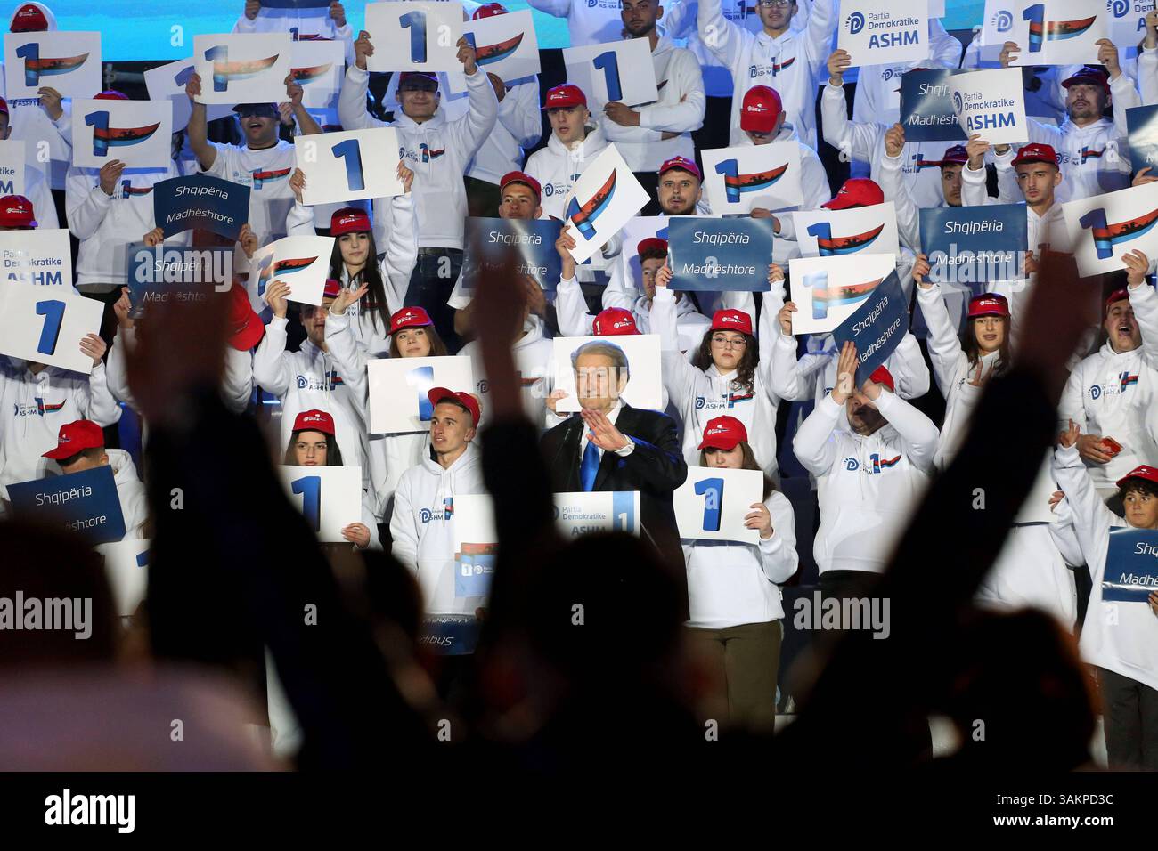 Albania s Opposition Leader Sali Berisha addresses his supporters in ...