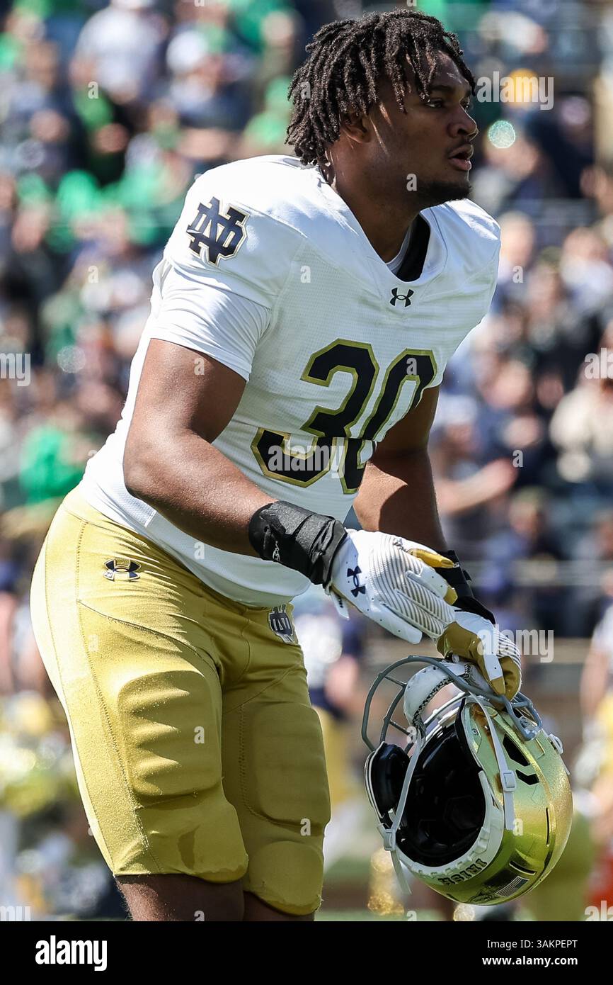South Bend, Indiana, USA. 12th Apr, 2025. Notre Dame defensive lineman ...
