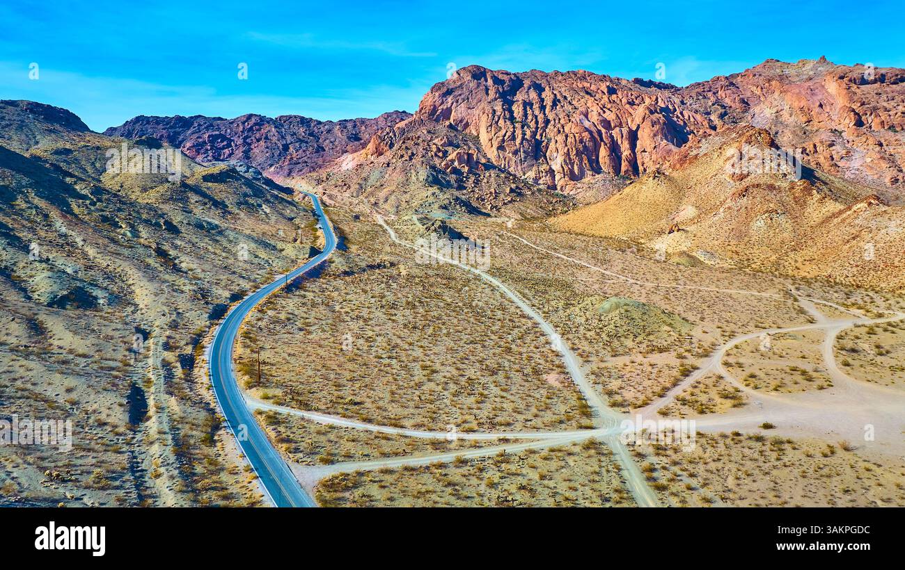 Aerial of Desert Road and Rocky Hills in Nevada Stock Photo - Alamy