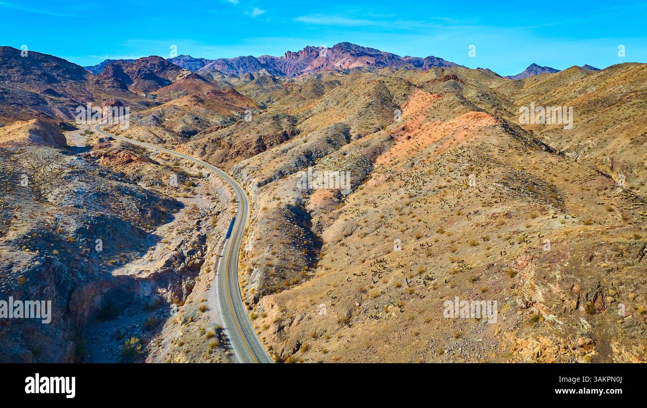 Aerial of Winding Desert Road in Rugged Nevada Landscape Stock Photo ...