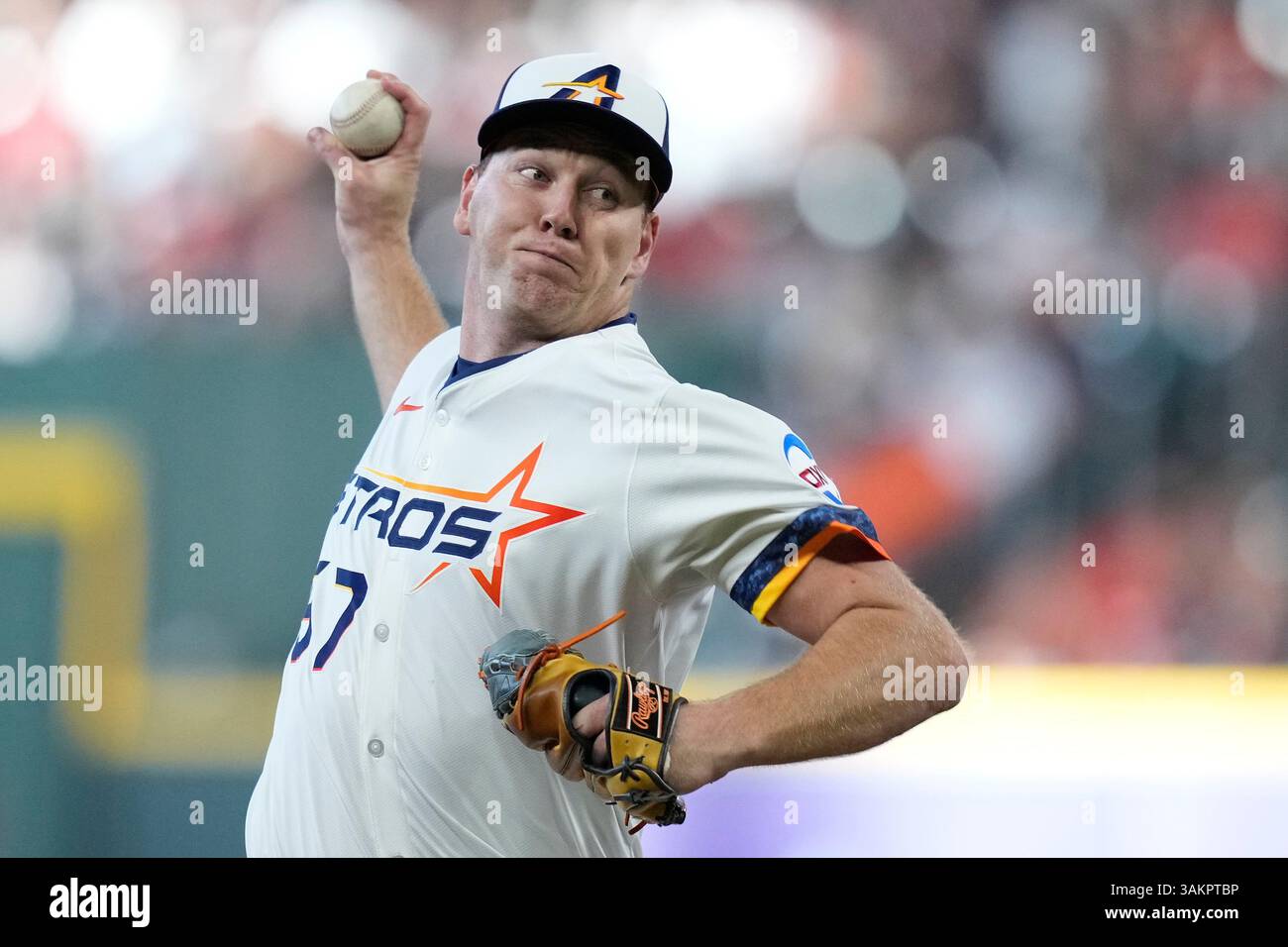 Houston Astros starting pitcher Ryan Gusto (67) delivers during the ...