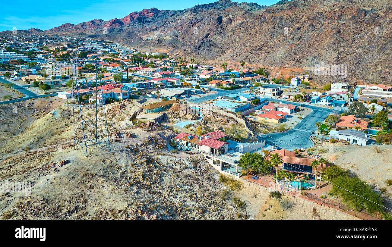 Aerial Suburban Desert Neighborhood with Mountain Backdrop Stock Photo ...