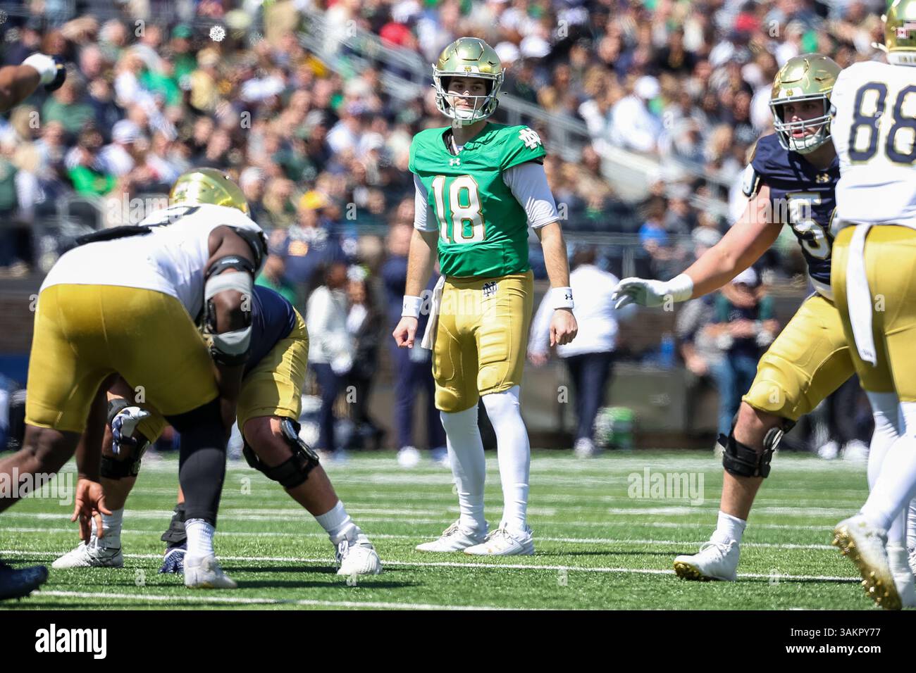 South Bend, Indiana, USA. 12th Apr, 2025. Notre Dame quarterback Steve ...