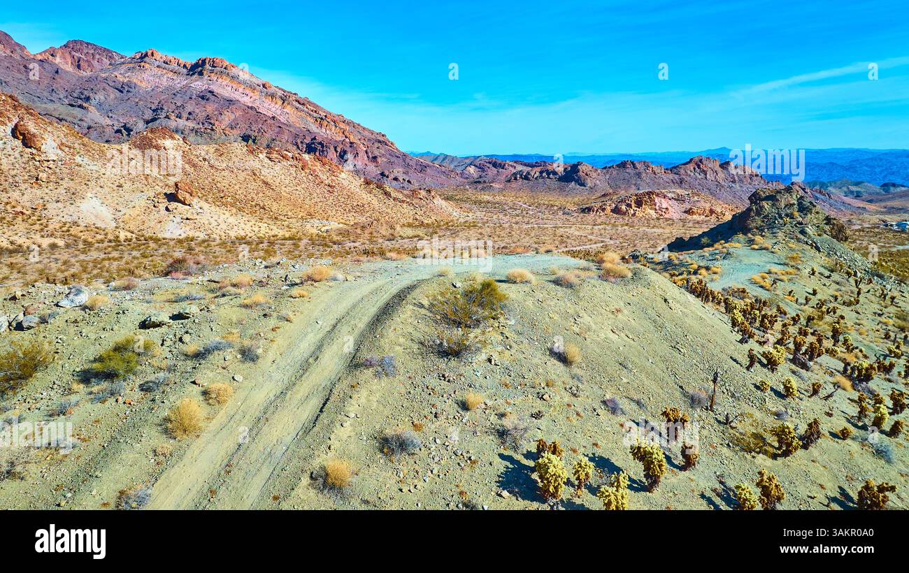 Aerial of Rugged Desert Terrain with Winding Path in Nevada Stock Photo ...