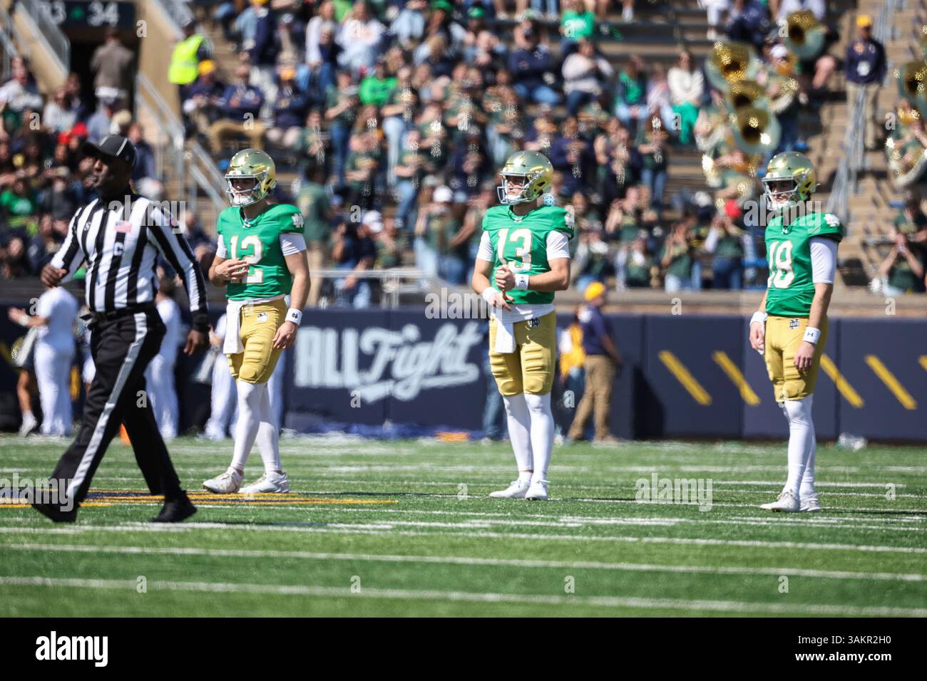 April 12, 2025: Notre Dame quarterback Blake Hebert (12), Notre Dame ...