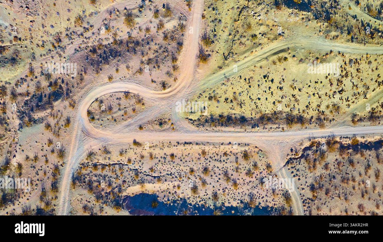 Aerial Top Down View of Winding Desert Roads in Nevada's Rugged Terrain ...