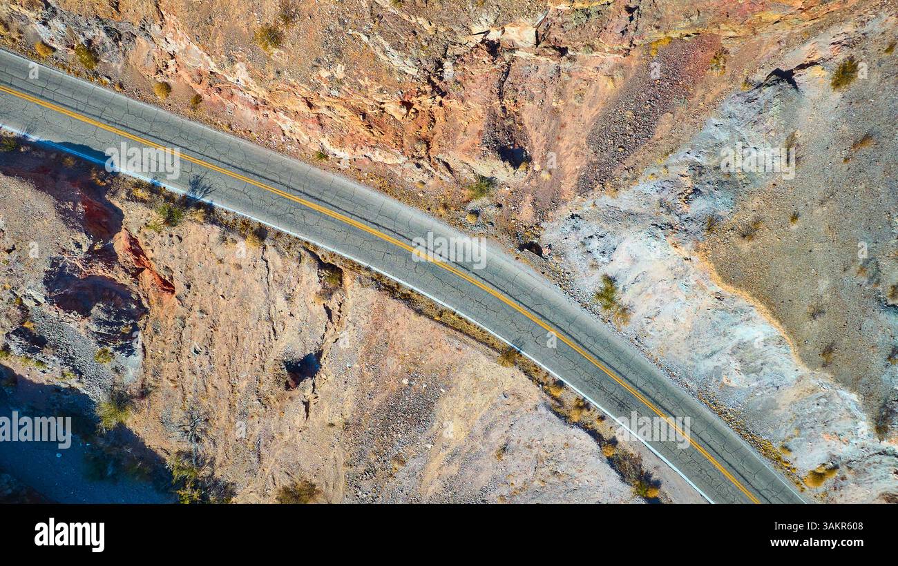 Aerial of Winding Desert Road in Nevada's Rugged Landscape Stock Photo ...