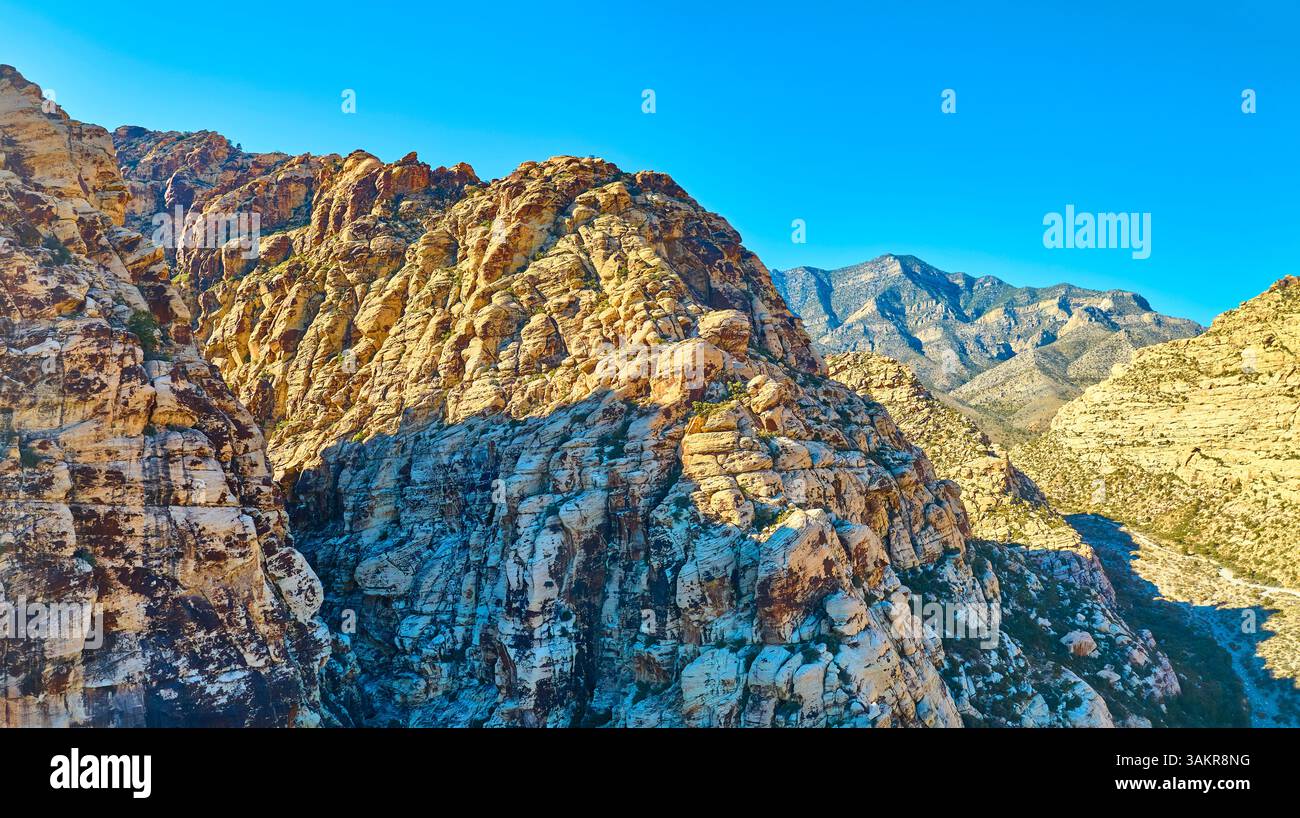 Aerial of Stratified Rock Formations in Ice Box Canyon Nevada Stock ...