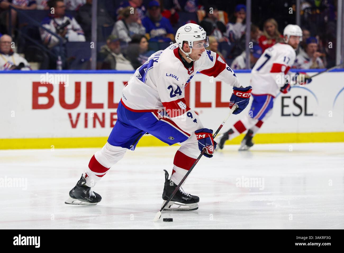Rochester, New York, USA. 11th Apr, 2025. Laval Rocket defenseman Logan ...