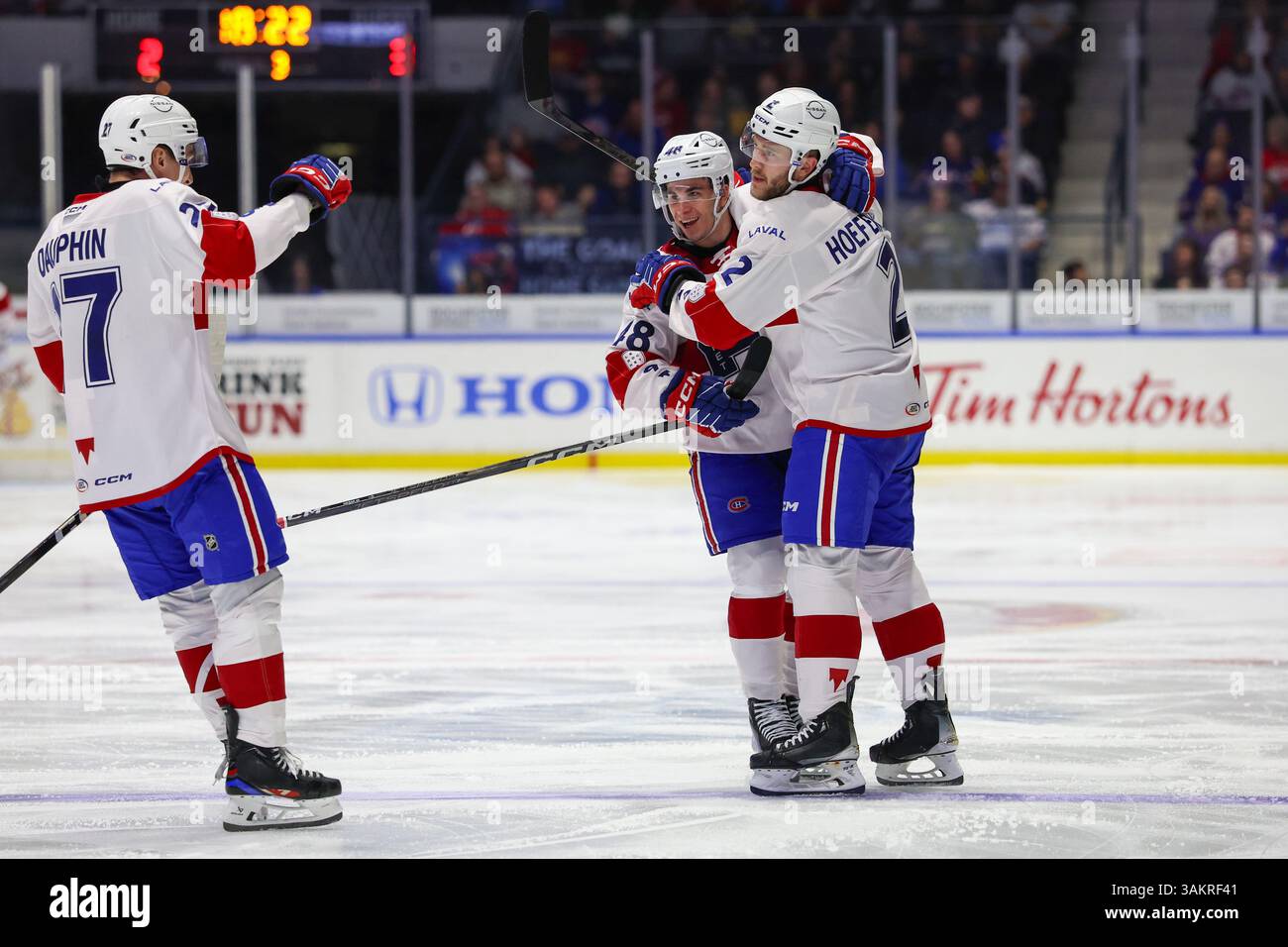 Rochester, New York, USA. 11th Apr, 2025. Laval Rocket defenseman Noel ...