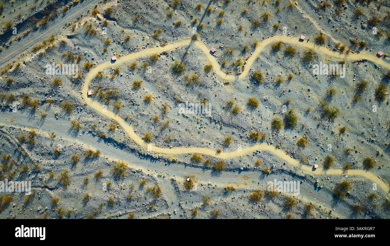 Aerial Top Down Desert Pathway in Nevada's Rugged Landscape Stock Photo ...