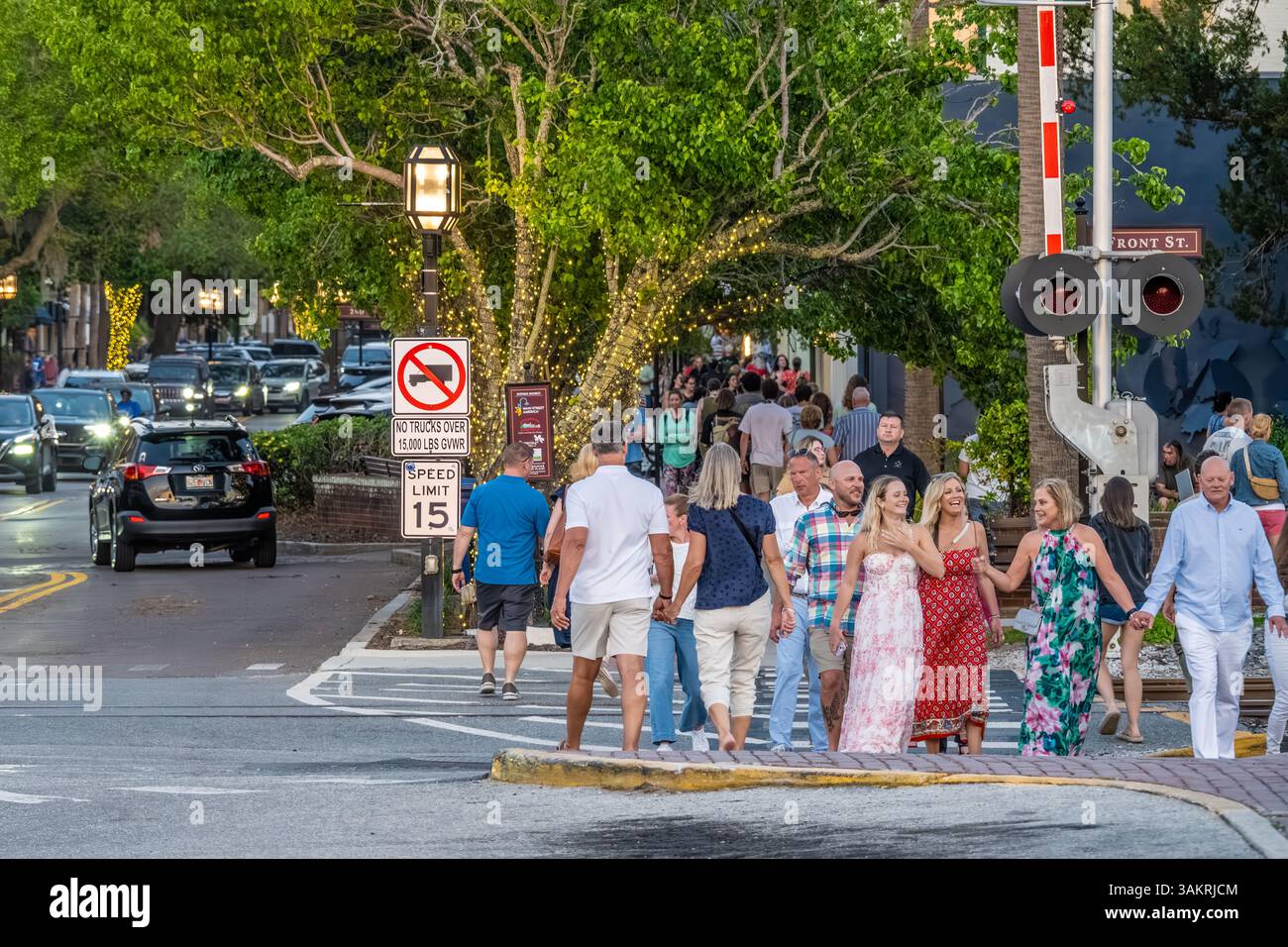 Charming downtown Fernandina Beach on the waterfront at sunset on ...