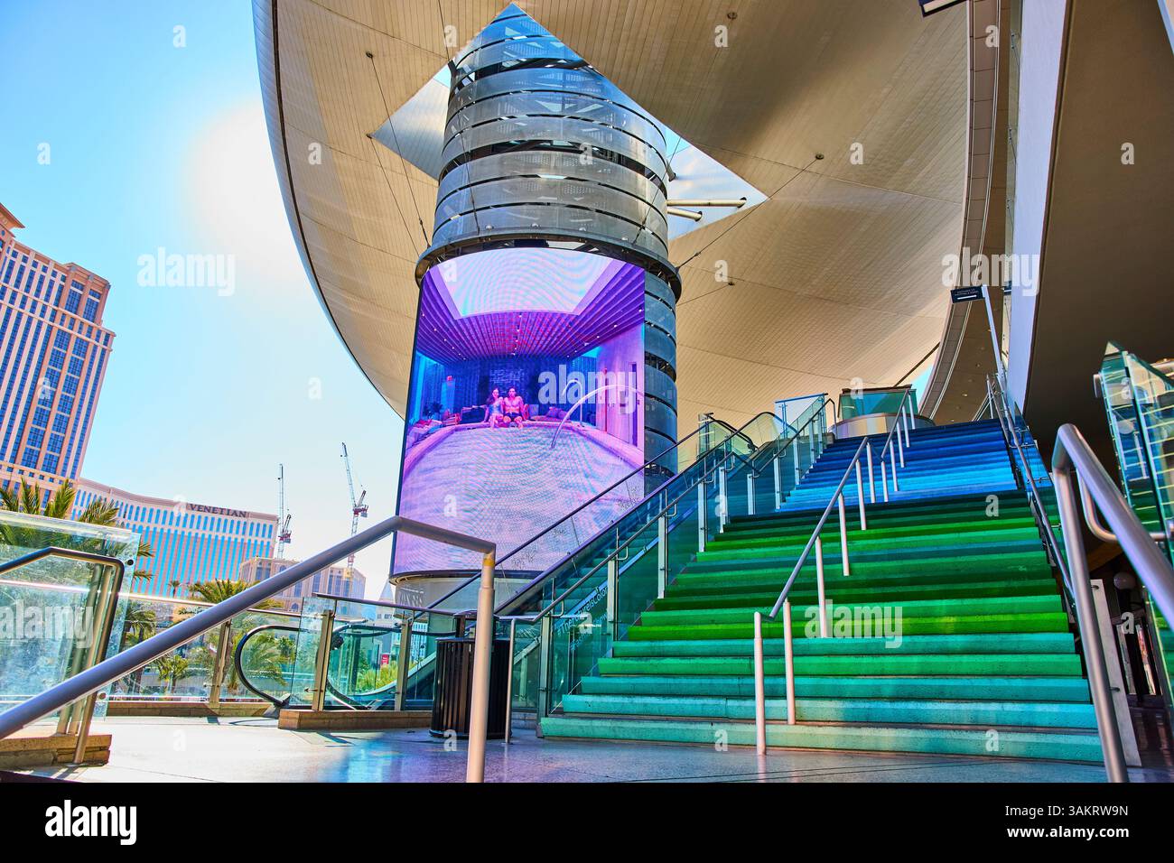 Vibrant Las Vegas Architecture with Digital Screen and Colorful Stairs ...