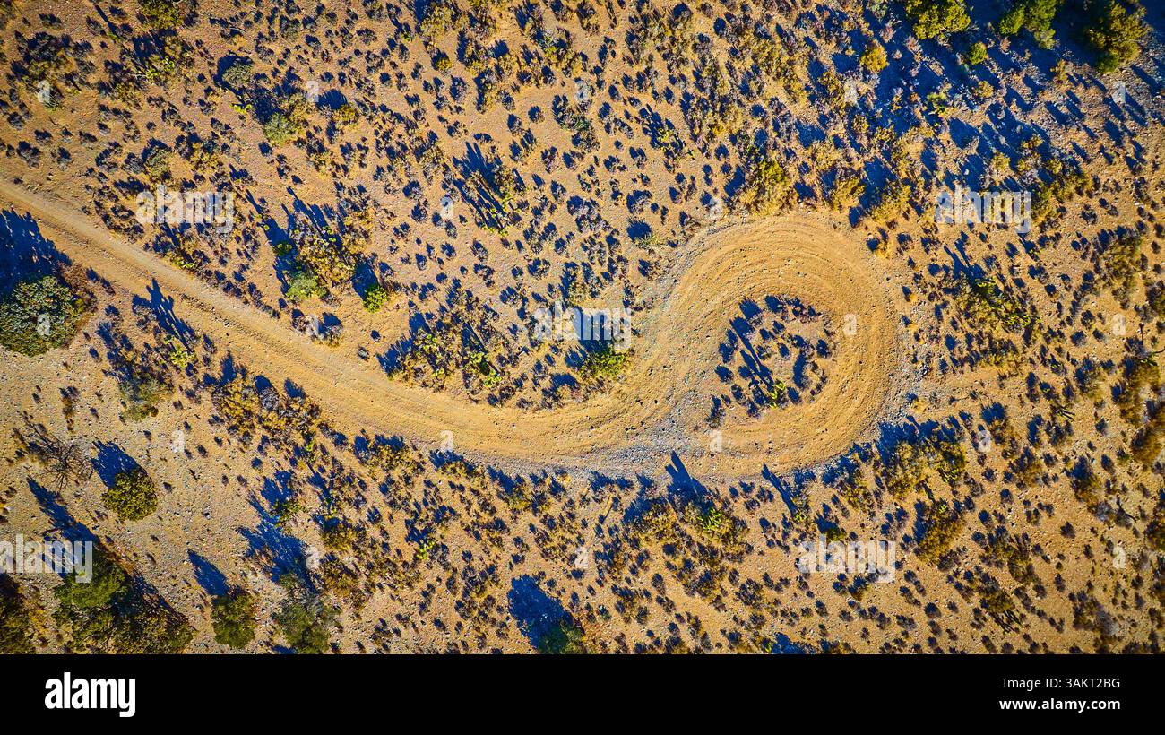 Aerial Top Down Desert Spiral Path at Golden Hour in Nevada Stock Photo ...