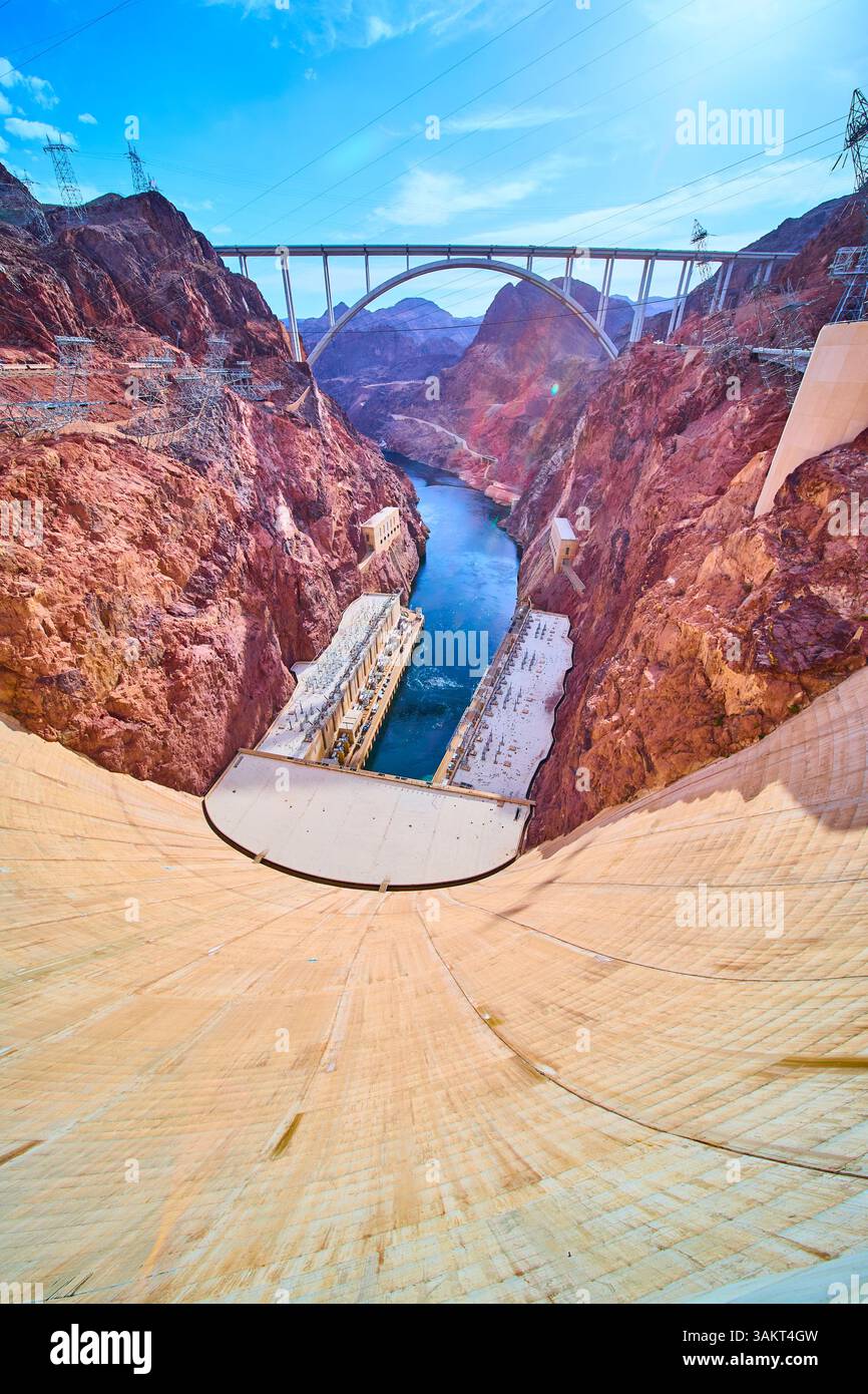 Hoover Dam and Bridge Over Colorado River Aerial Stock Photo - Alamy