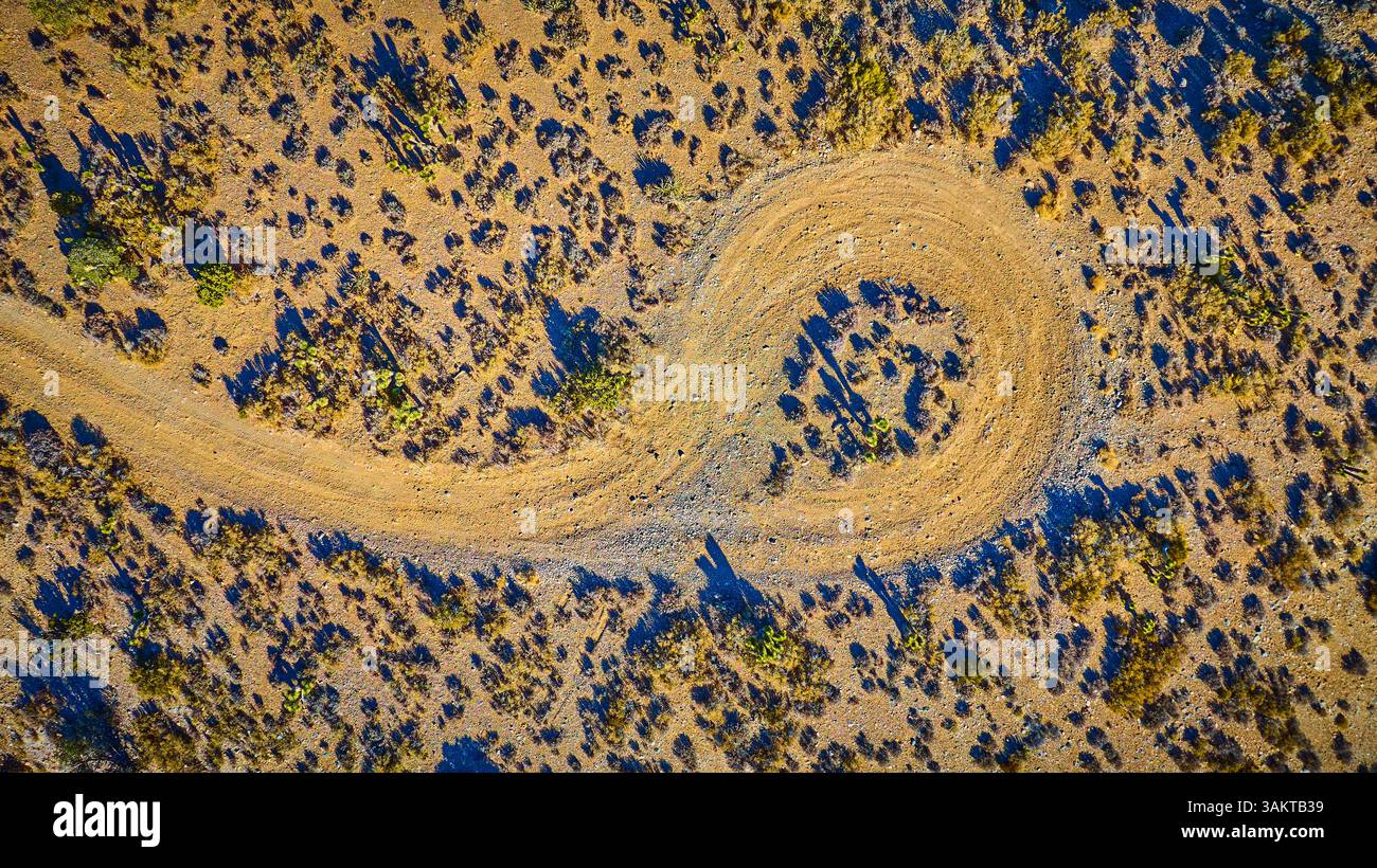 Aerial Top Down of Winding Desert Road in Nevada at Golden Hour Stock ...