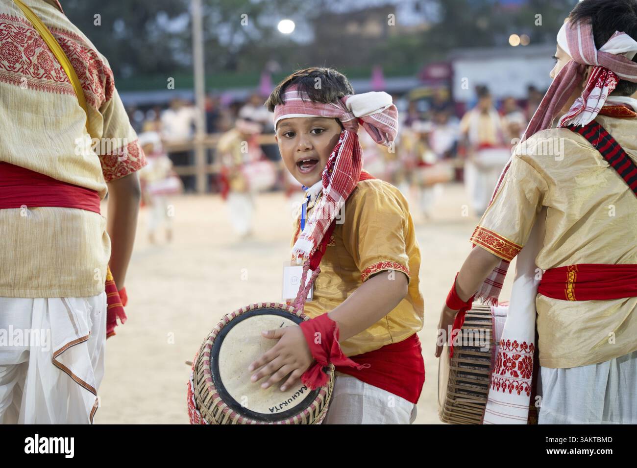 Participants Play dhol (Drum) on the final day of a Bihu dance workshop ...