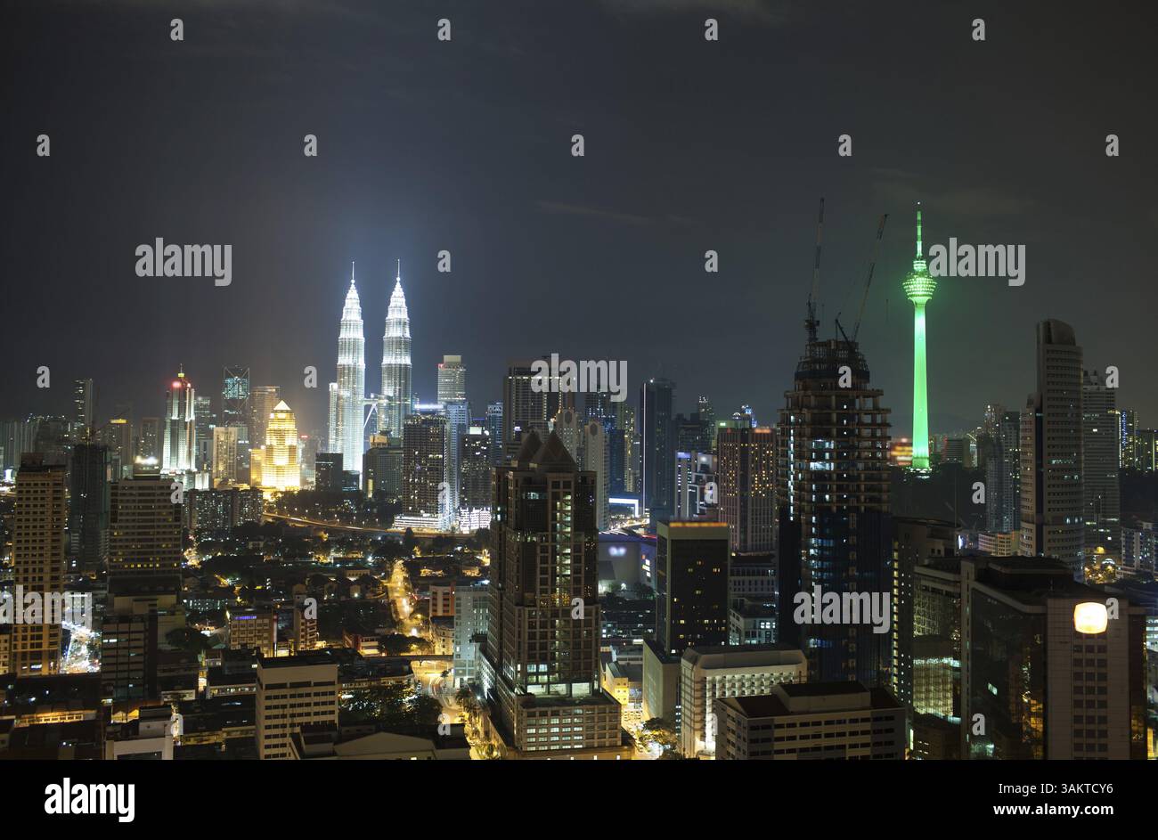 Panorama of Kuala Lumpur at night. Illuminated buildings and ...