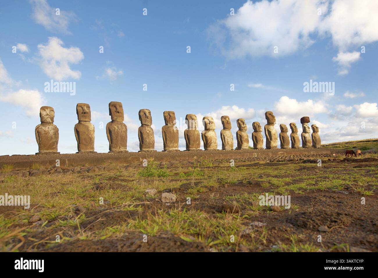 Row with old statues at Easter island Stock Photo - Alamy