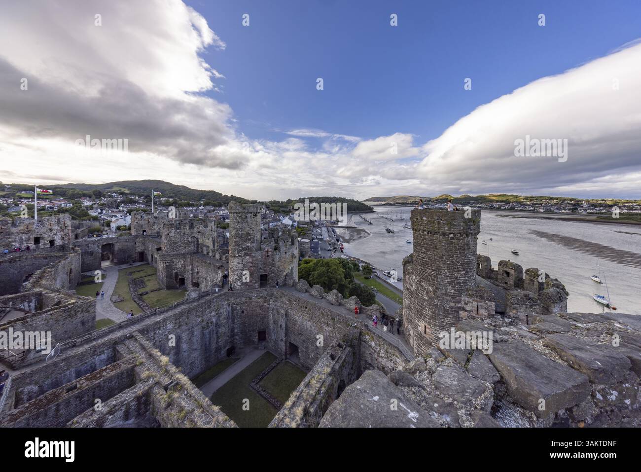 Conwy Castle, medieval castle with defence walls and towers overlooking ...