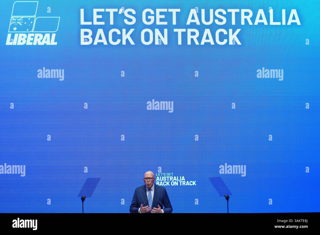 Australian Liberal Party and opposition leader Peter Dutton gestures as ...
