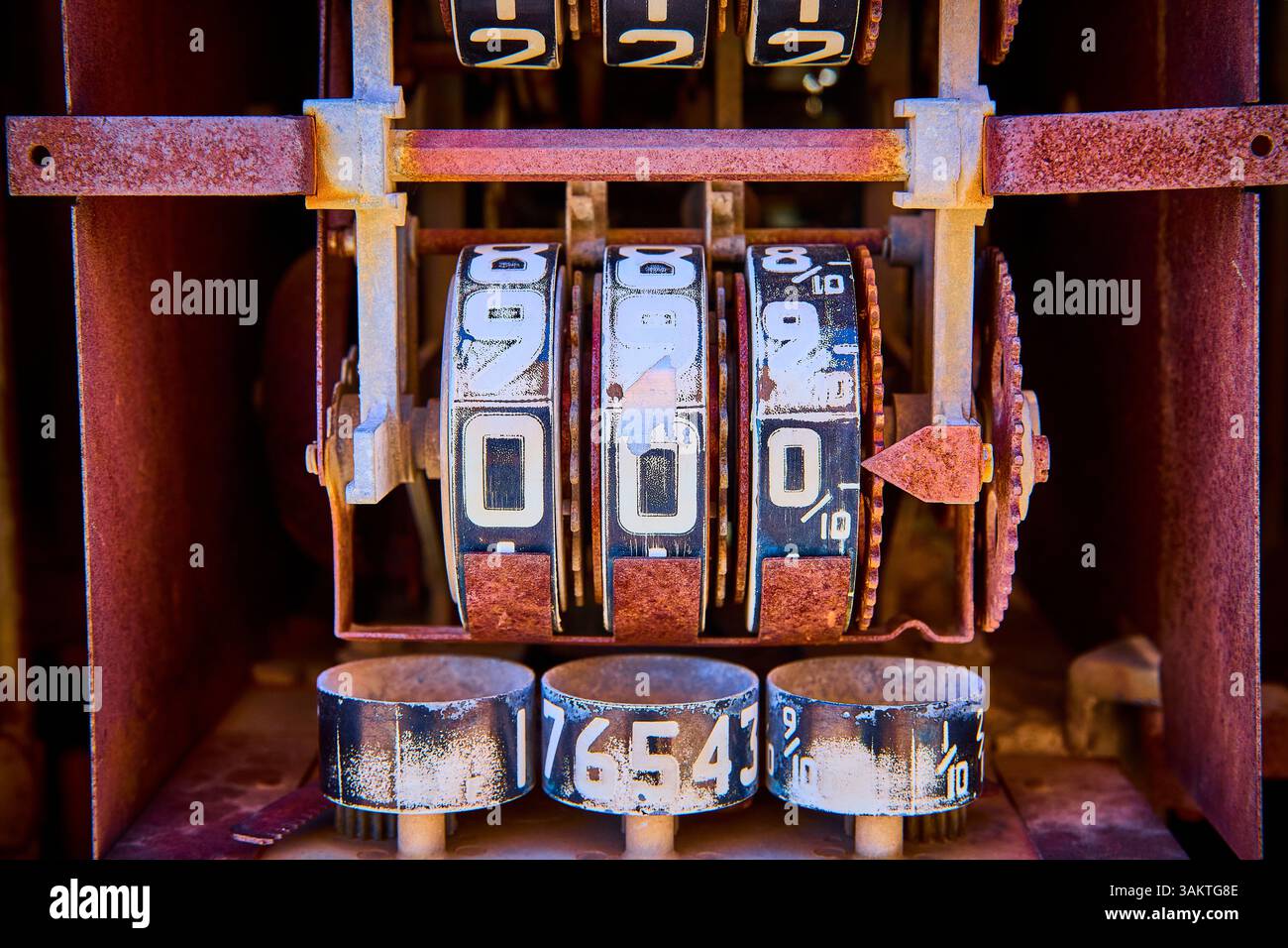 Vintage Mechanical Counter in Rusty Frame Eye-Level Close-Up Stock ...